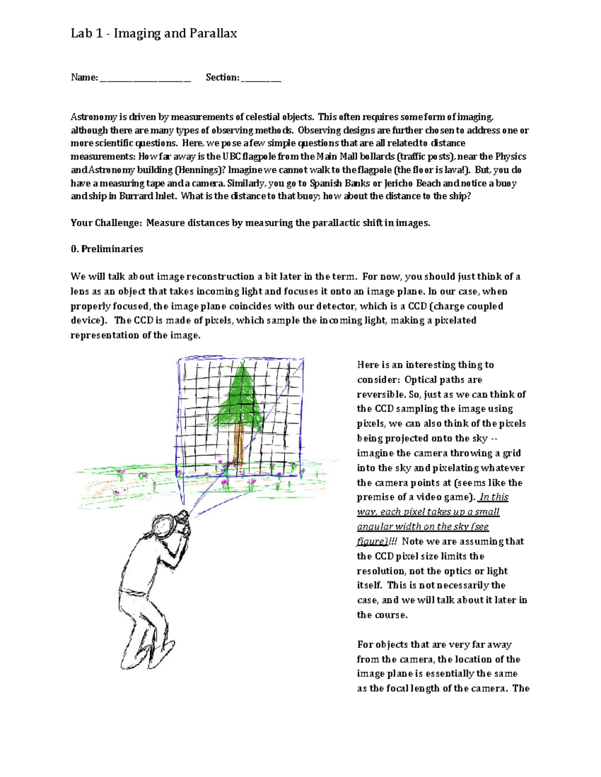 Parallax and Imaging Lab - Lab 1 - Imaging and Parallax Name: _________________________ Section ...