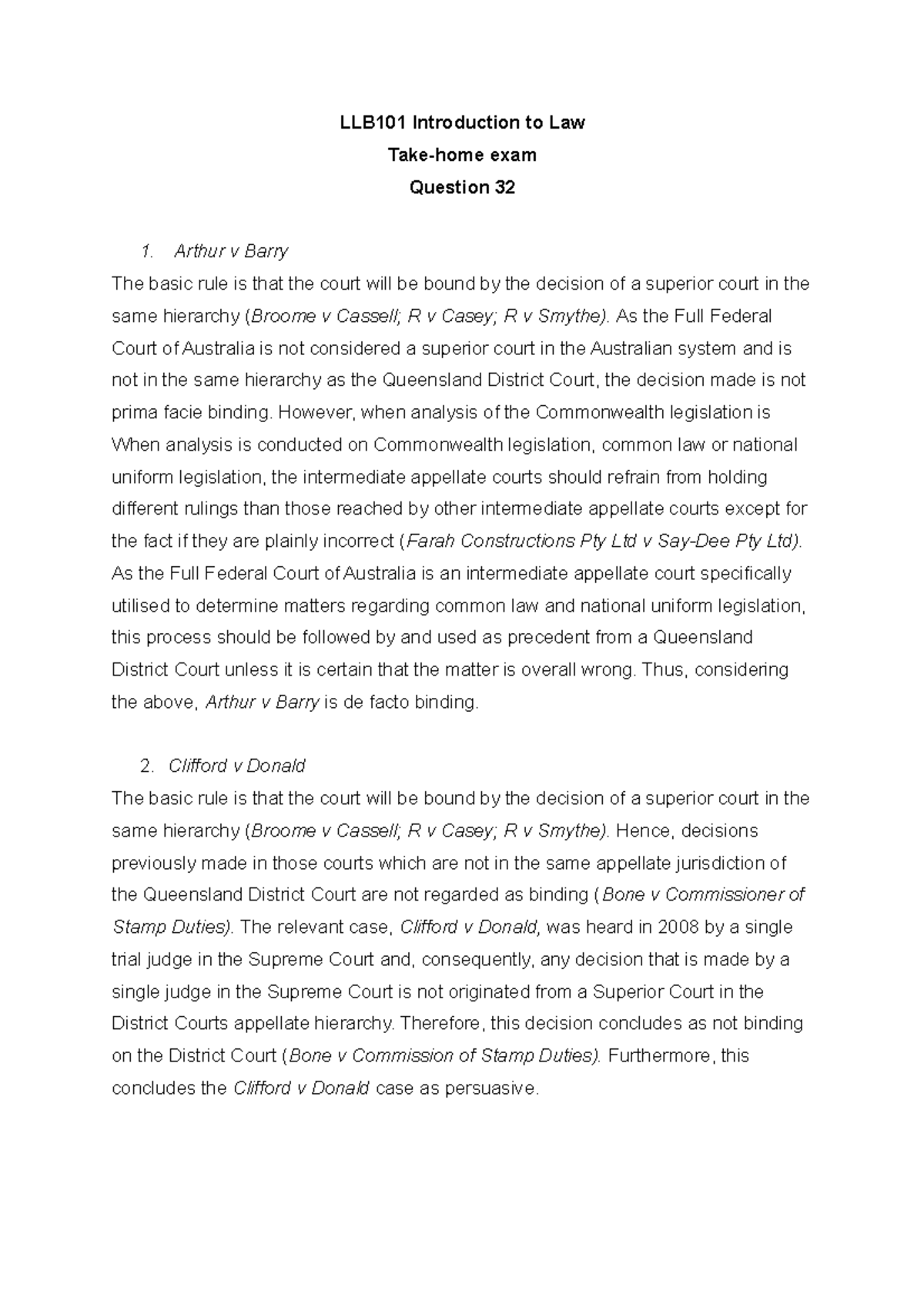 N11601531 question 32 - LLB101 Introduction to Law Take-home exam ...