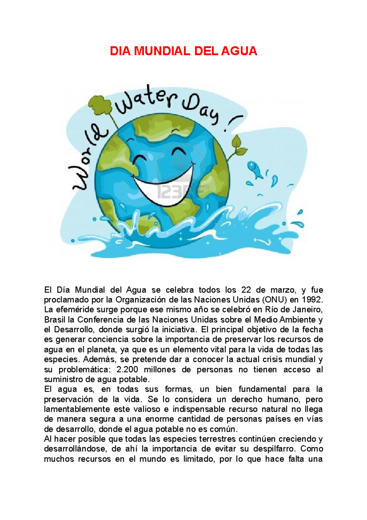 DIA Mundial DEL AGUA - un resumen de ese dia conmemorable - DIA MUNDIAL ...