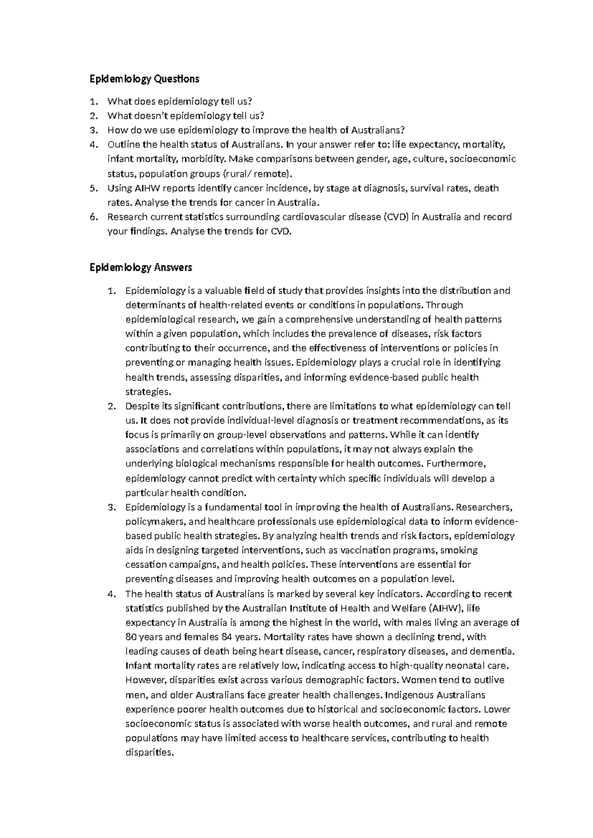 Pdh yr 12 epidemiology questions - Epidemiology Questions What does ...