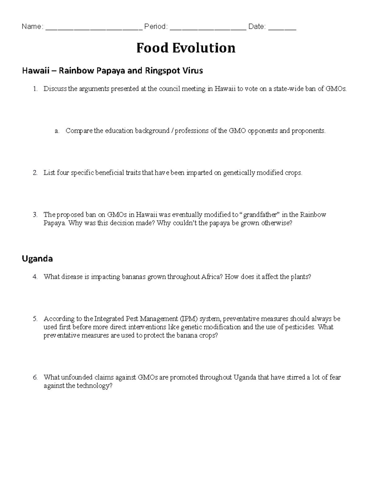 Food Evolution - This is coursework for Introduction To Environmental ...