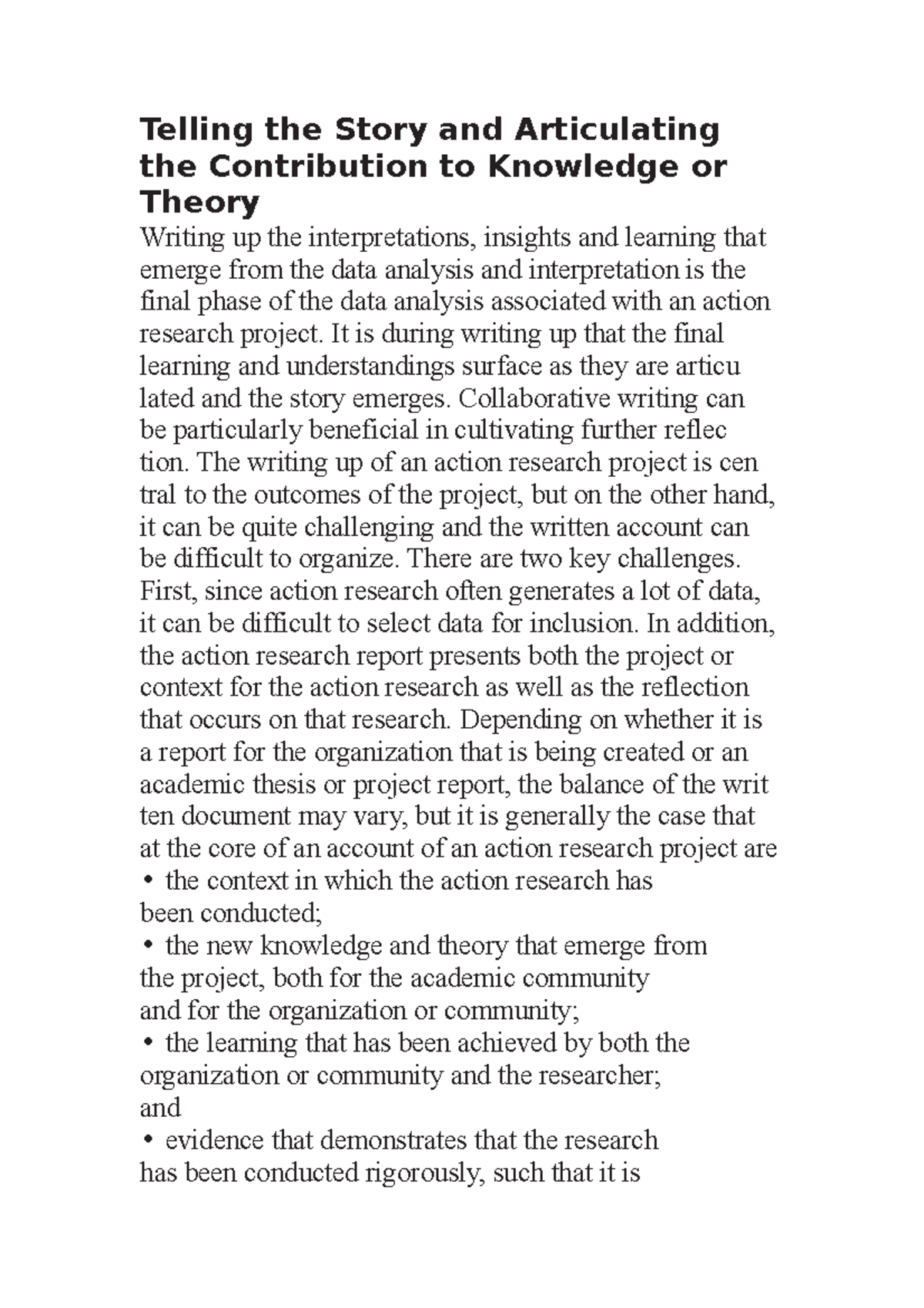 Telling the Story and Articulating the Contribution to Knowledge or ...