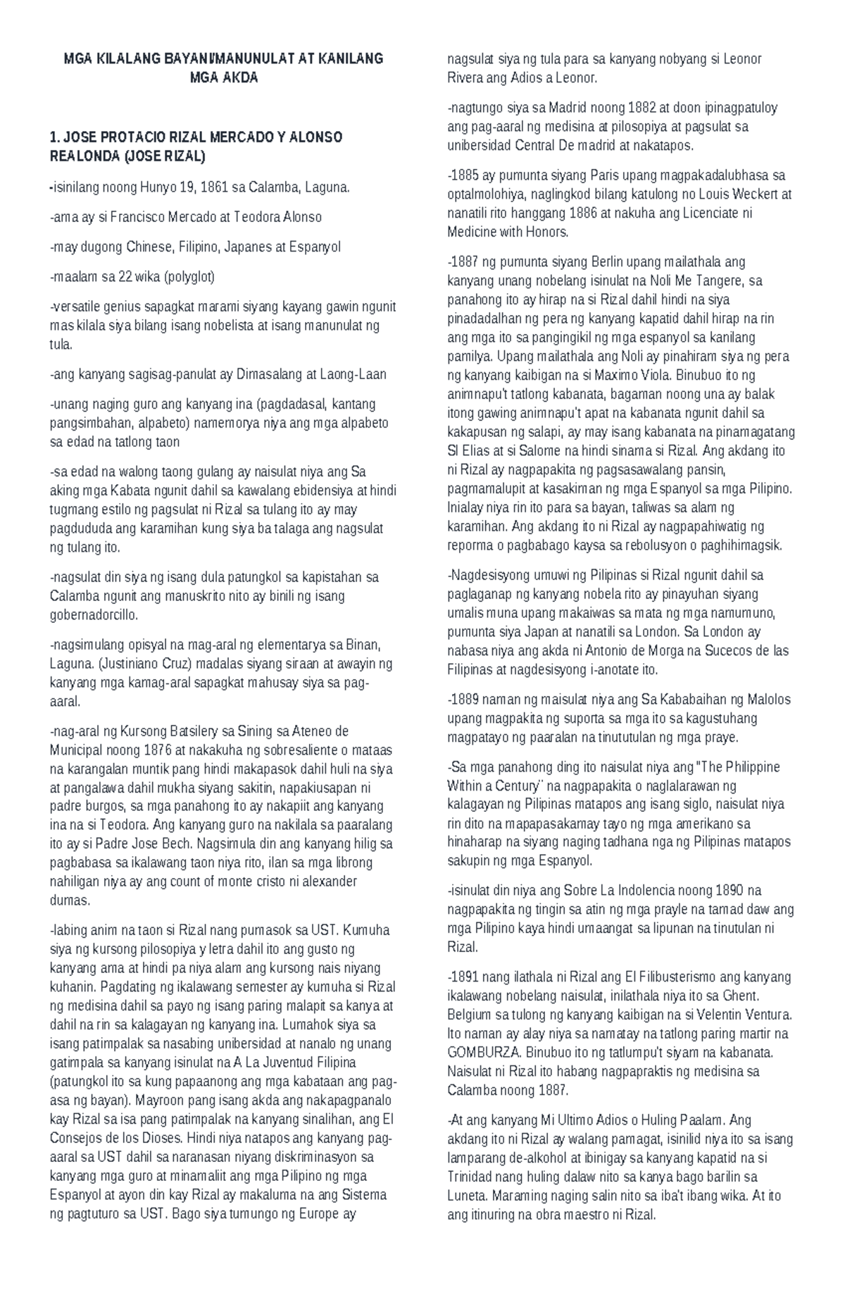 MGA Kilalang Bayani AT Kanilang MGA AKDA - MGA KILALANG BAYANI ...