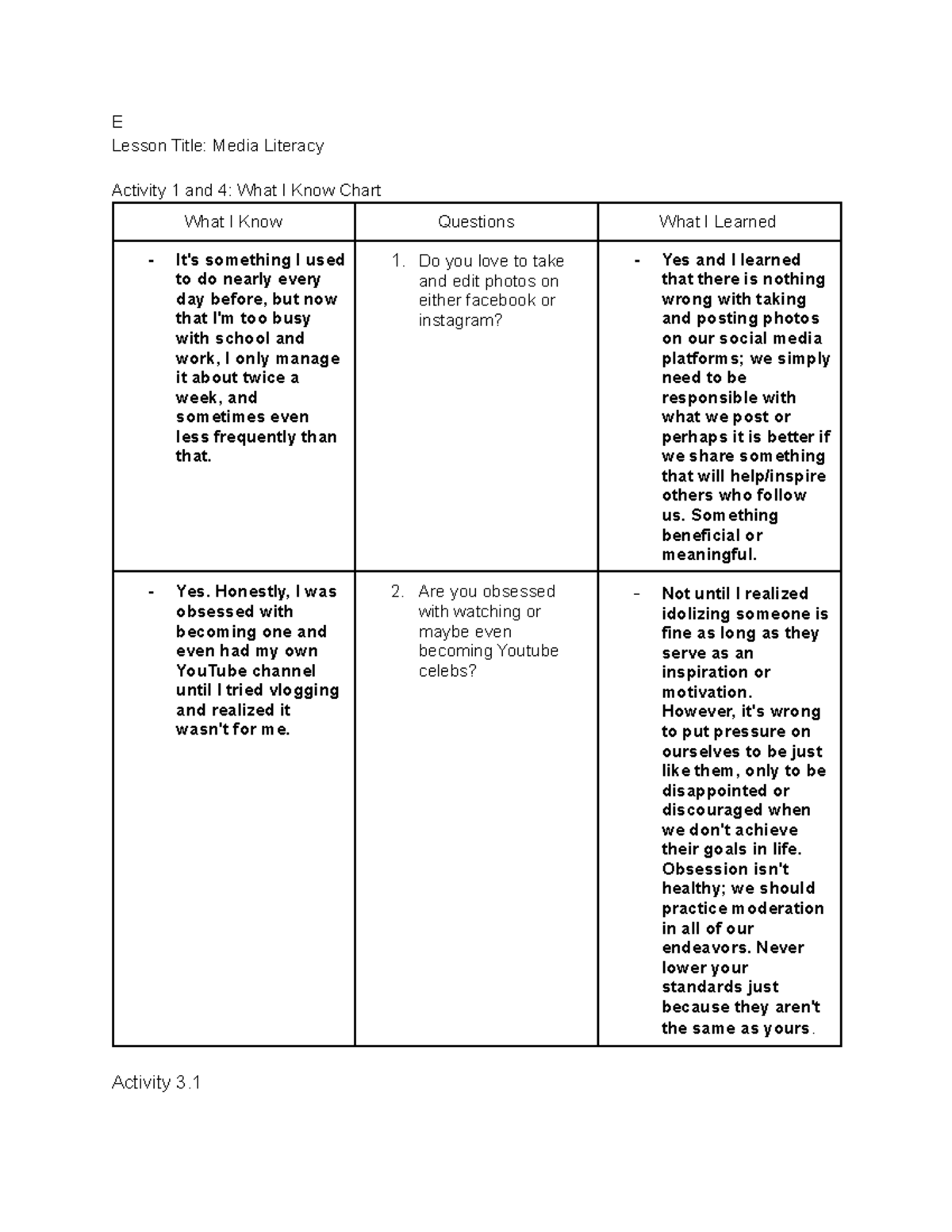 EDU 538 Module 11 - E Lesson Title: Media Literacy Activity 1 and 4 ...