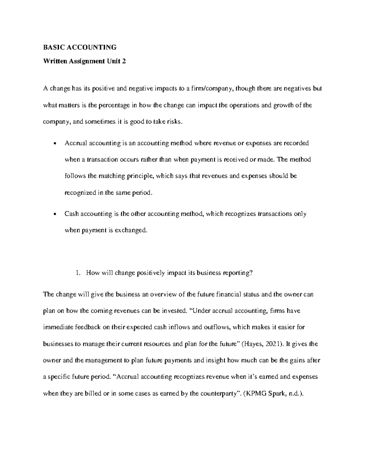 Basic Acco. Written Ass-Unit 2 - BASIC ACCOUNTING Written Assignment ...