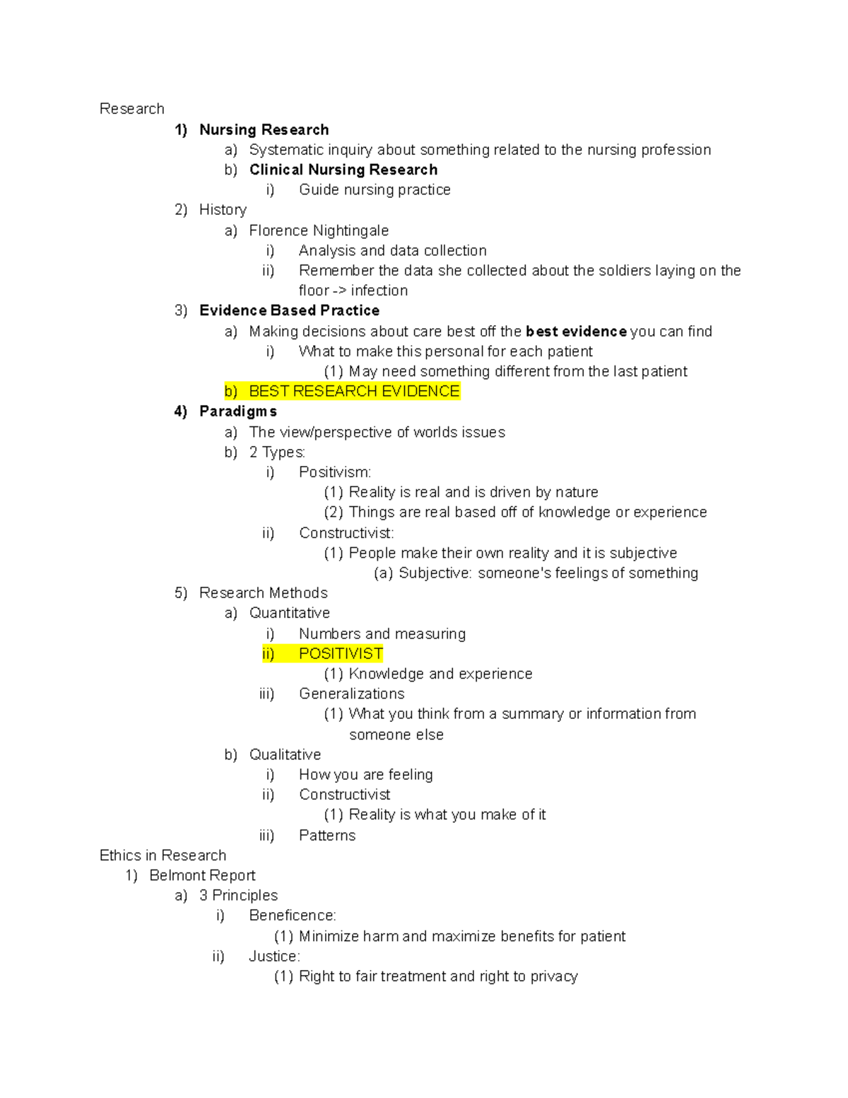 Research Notes Outline Exam 1 - Research 1) Nursing Research a ...