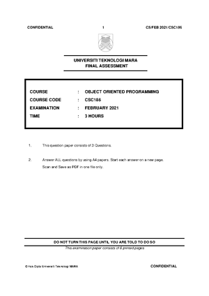 FA CSC186 JULY2020 - UNIVERSITI TEKNOLOGI MARA FINAL EXAMINATION COURSE ...