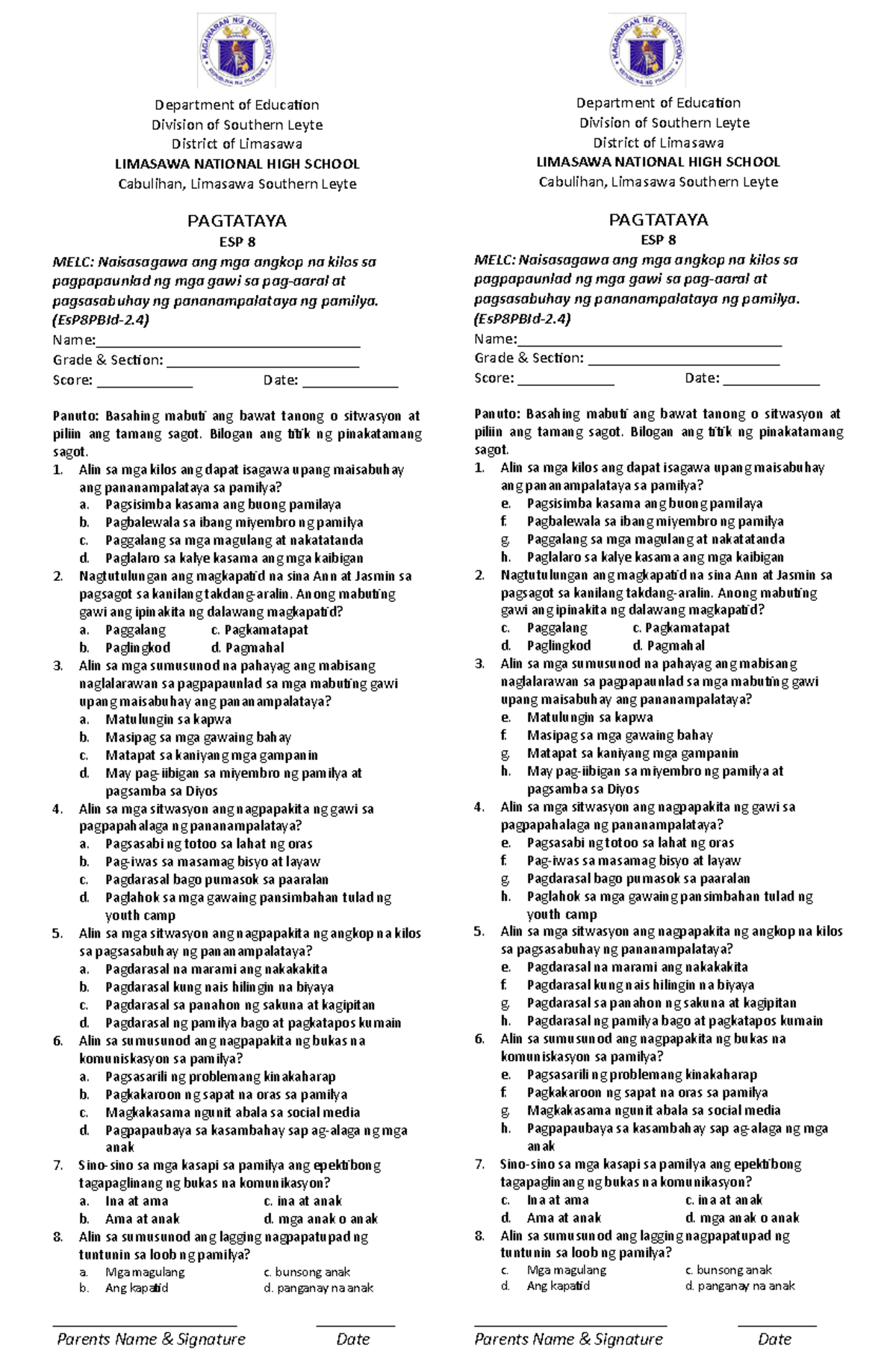 ESP 8 Module 8,9,10 - ESP - Department of Education Division of ...