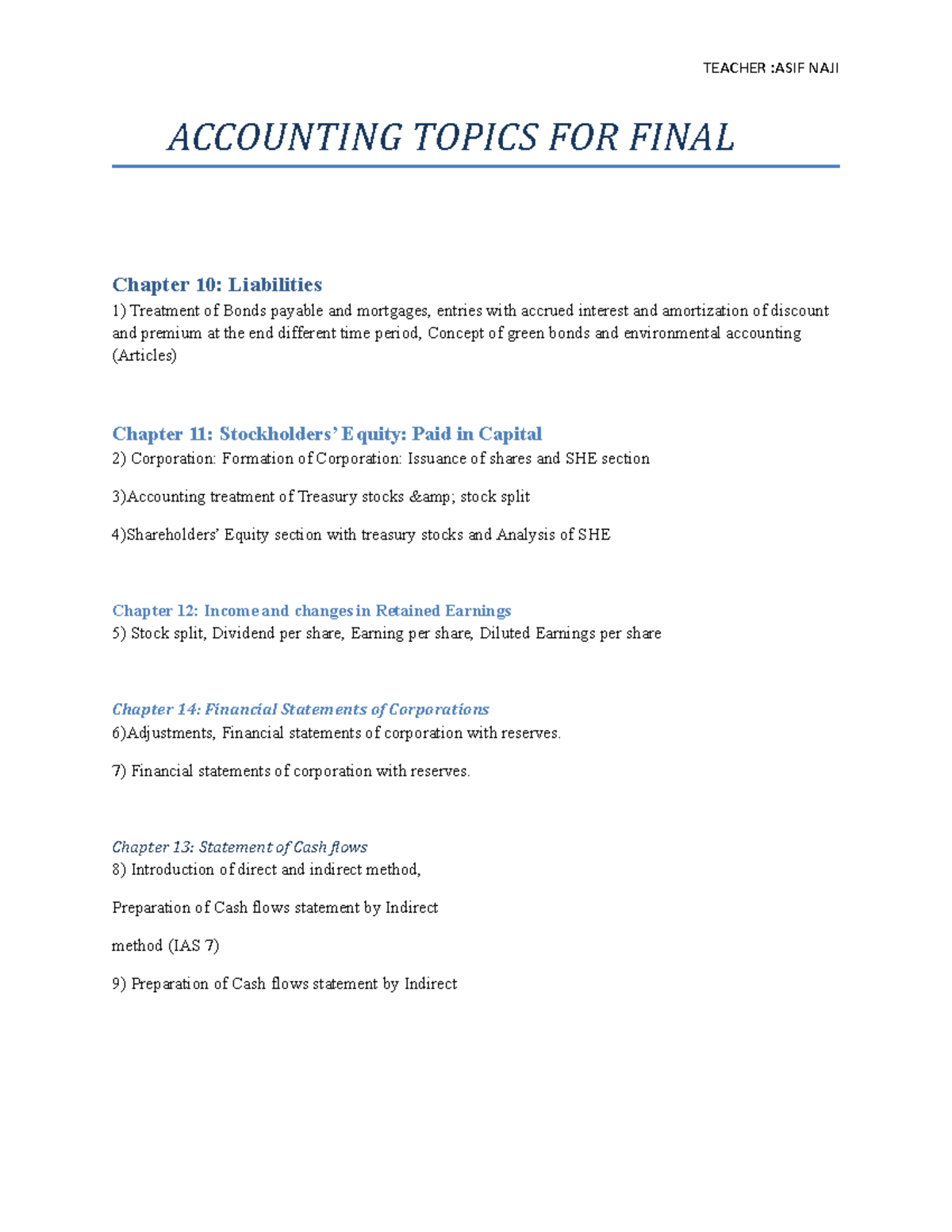 Accounting Topics AND NOTES FOR Final - TEACHER :ASIF NAJI ACCOUNTING ...