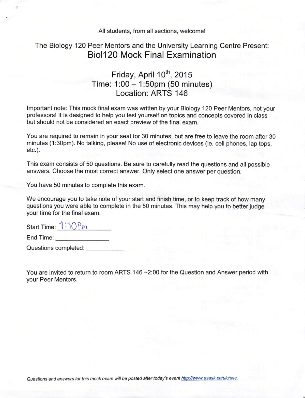 Practice Final 2015 BIO120 - Biol 120.3 - Studocu