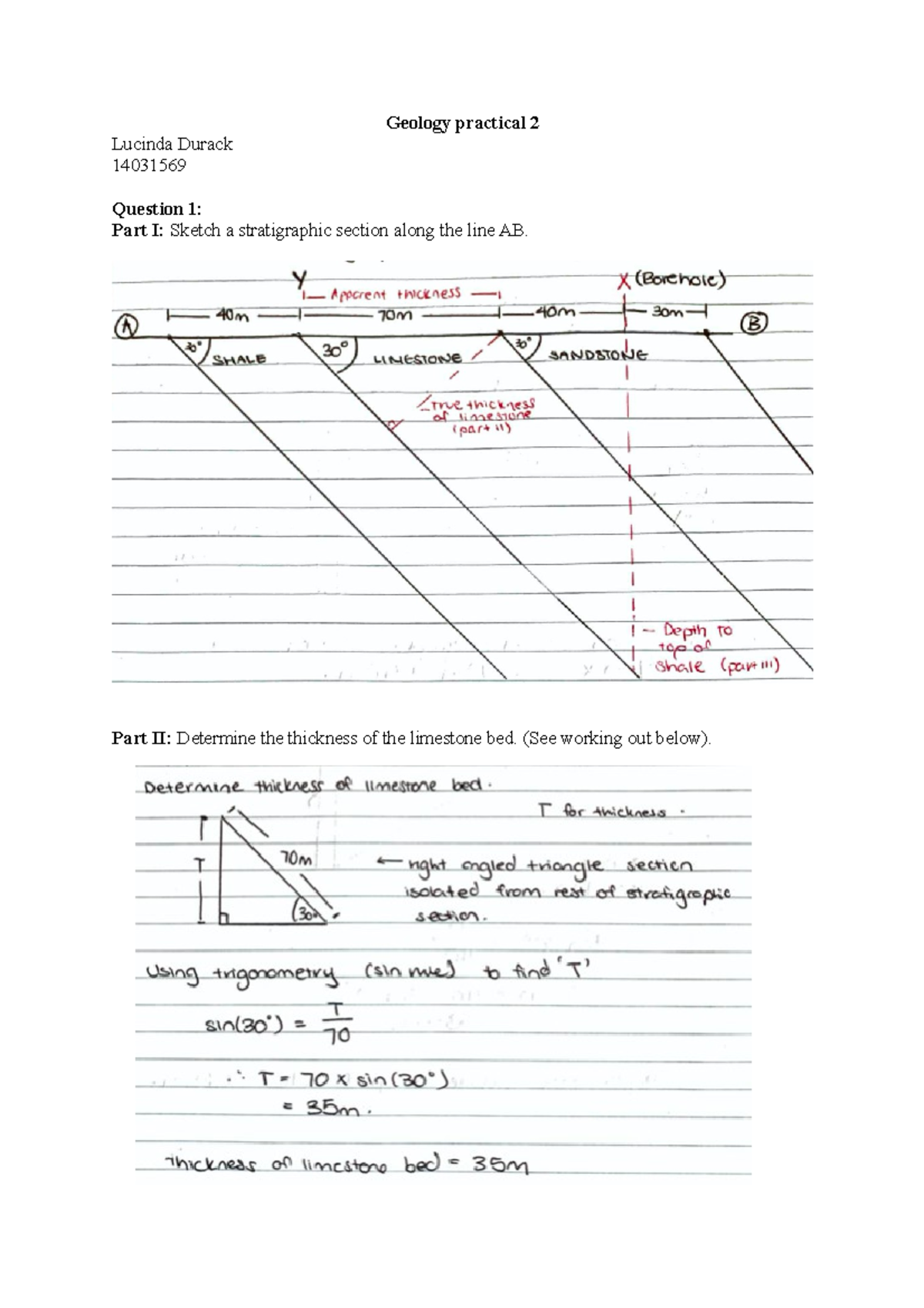 Geology practical 2 - Part II: Determine the thickness of the limestone ...