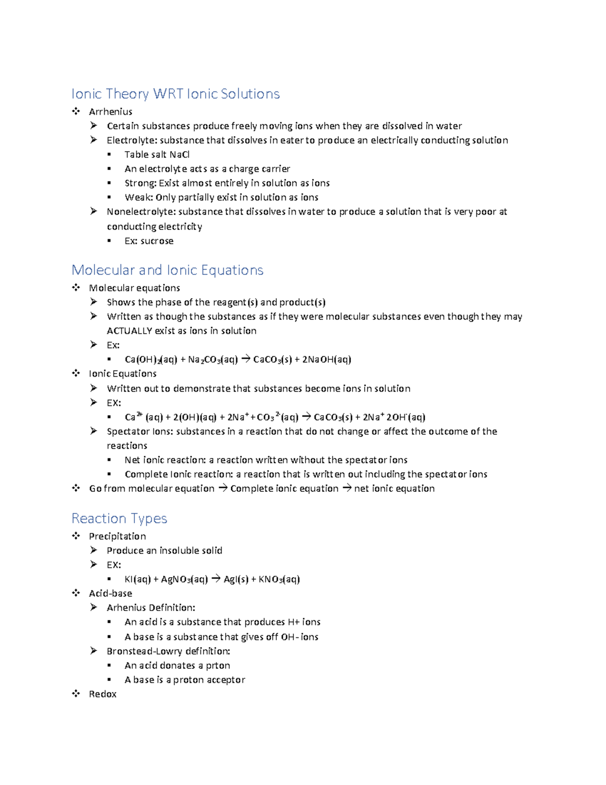 Chapter 4 Lecture and Textbook Notes - Ionic Theory WRT Ionic Solutions ...
