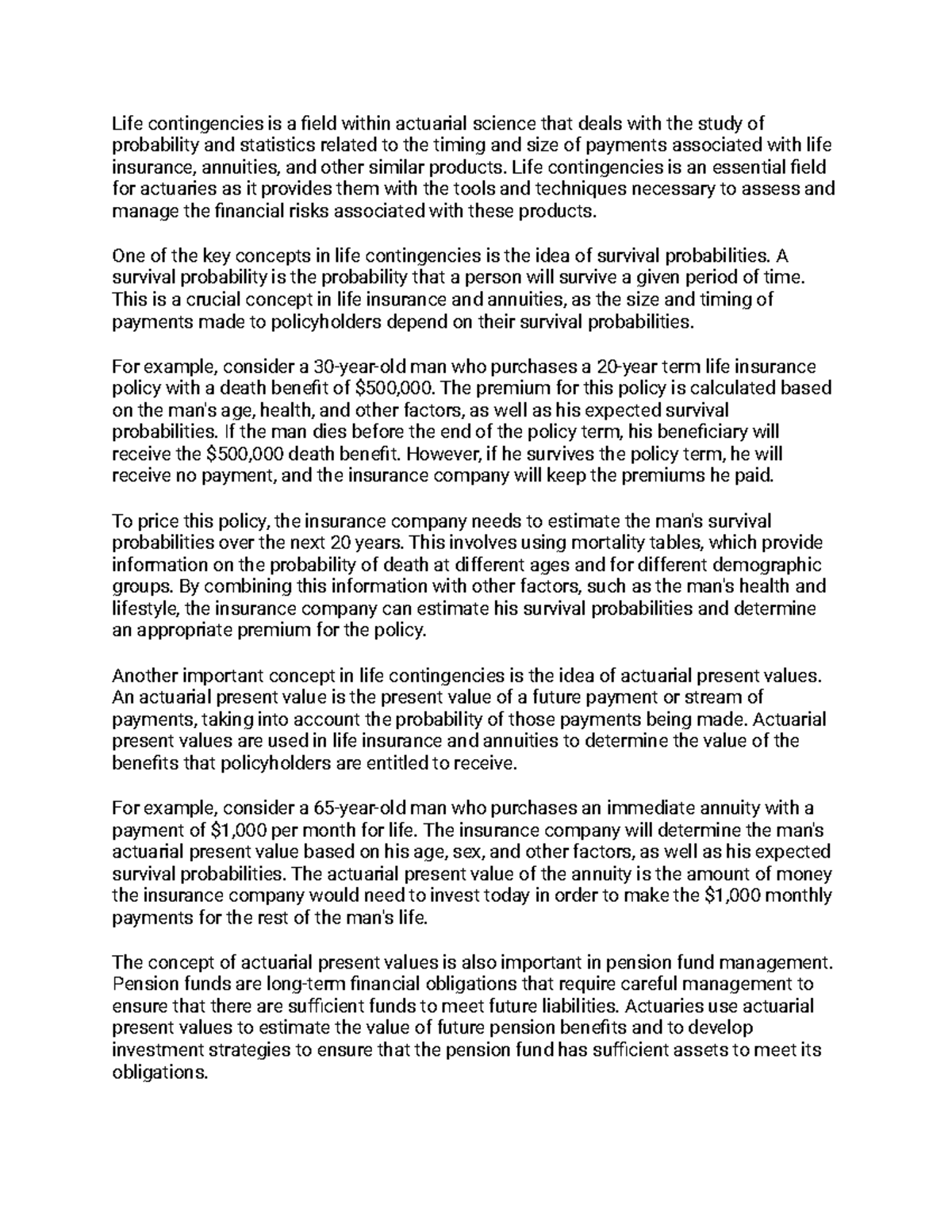 Life contingencies - lecture notes - Life contingencies is a field ...