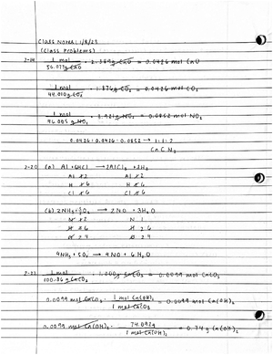 Chem Class Notes 1-17 - Chemistry Class Notes 1/17/ a - 34 N2(g) + 3 ...