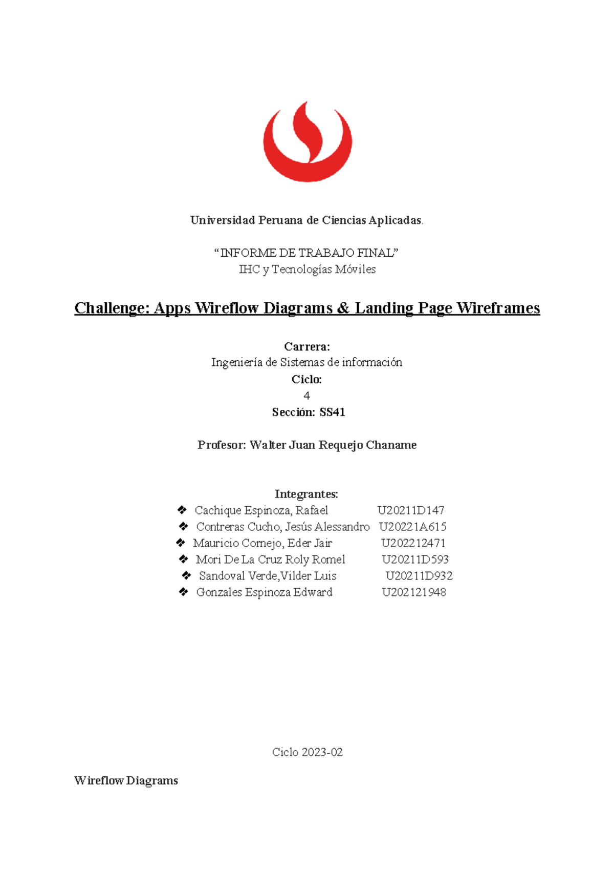 Challenge Apps Wireflow Diagrams & Landing Page Wireframes - Universidad Peruana de Ciencias ...