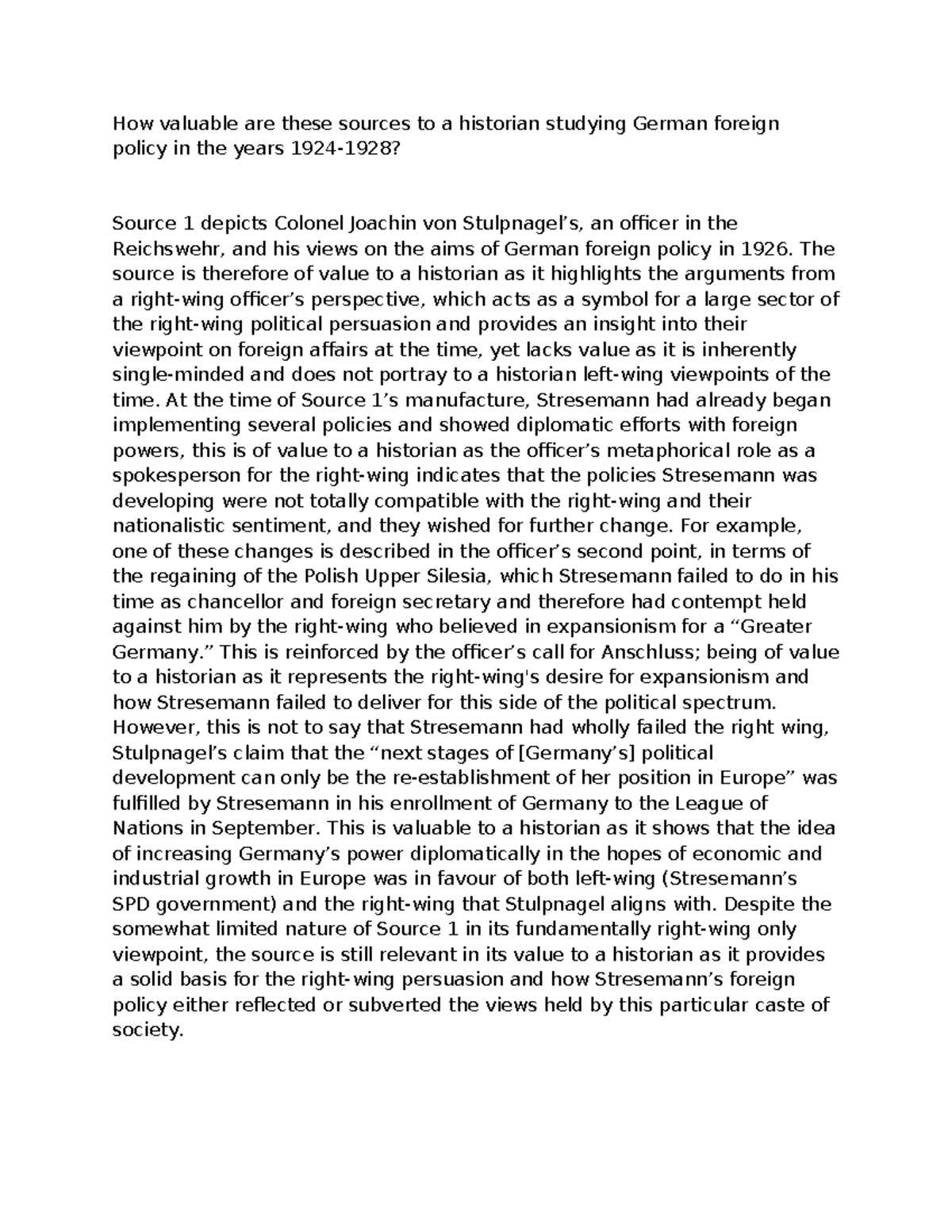 How valuable are these sources to a historian studying Germany - The ...