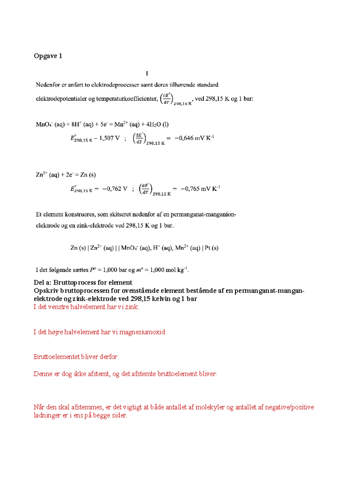 Eksamen- Udledning af forskellige udtryk og ligninger - Opgave 1 Del a ...