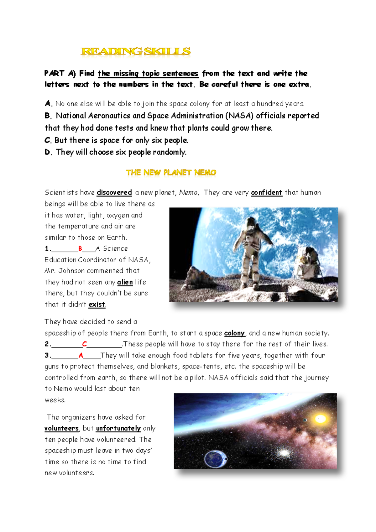 7th 19 March hw-key - PART A) Find the missing topic sentences from the ...