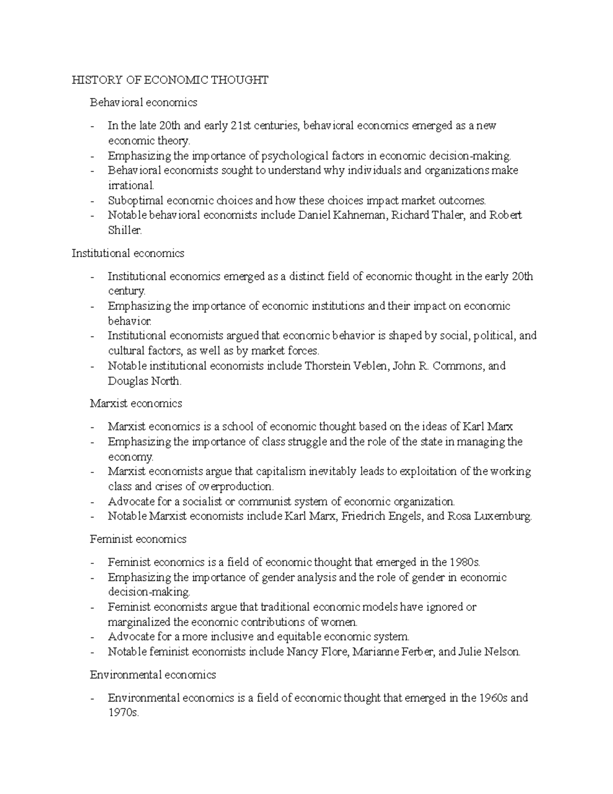 History OF Economic Thought Notes 3 - HISTORY OF ECONOMIC THOUGHT ...