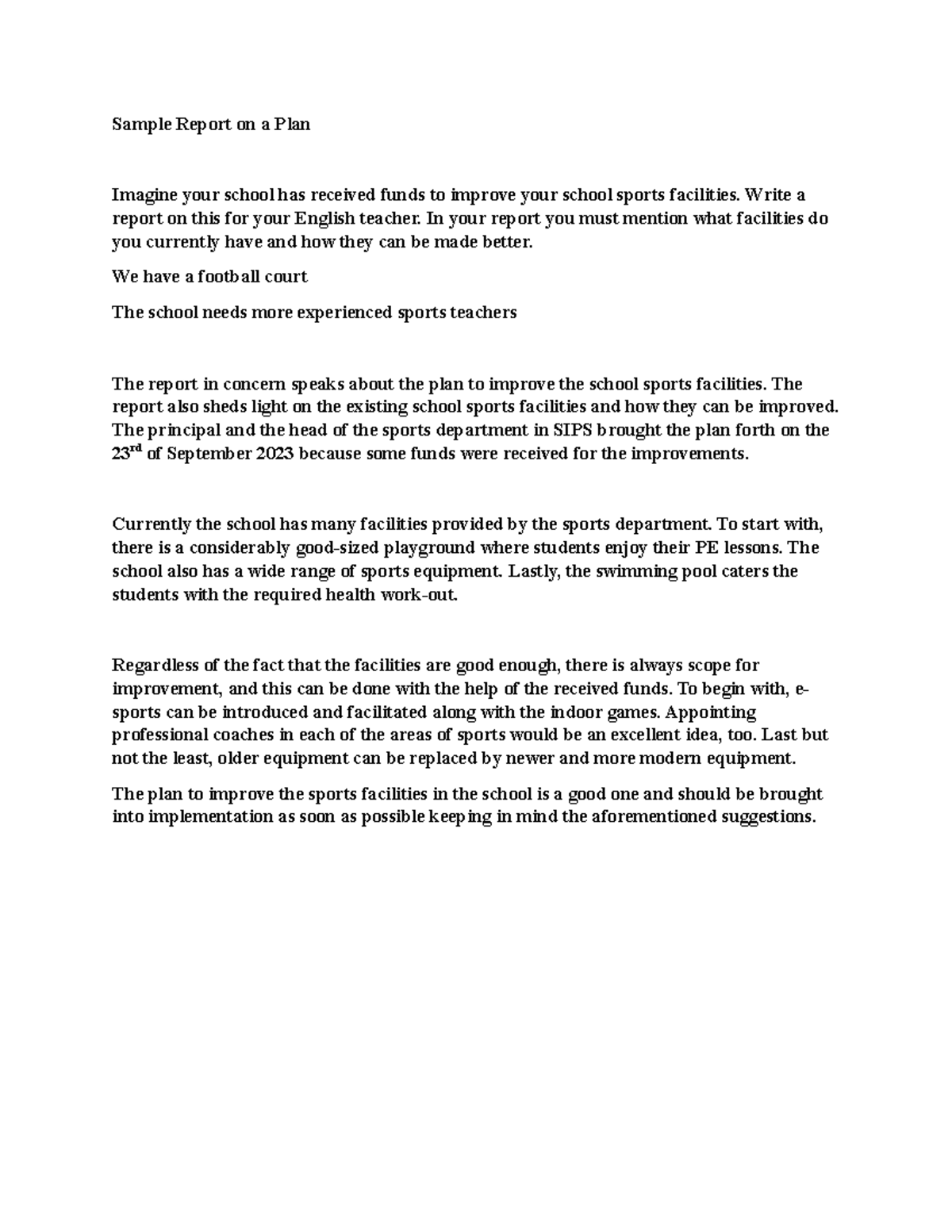 Sample Report ON A PLAN - gggg - Sample Report on a Plan Imagine your ...