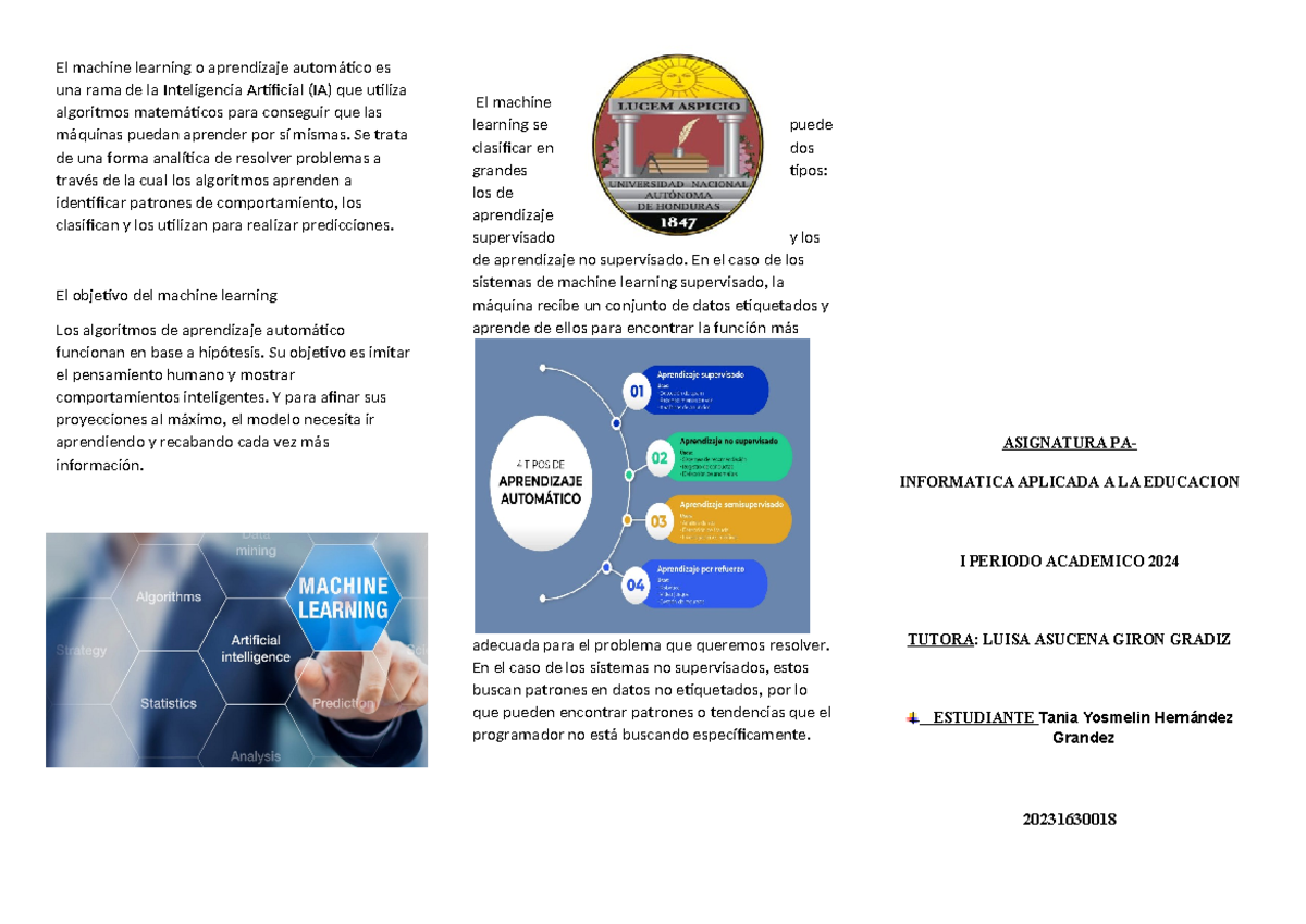 El machine learning o aprendizaje automático es una rama de la Inteligencia Artificial - Se ...