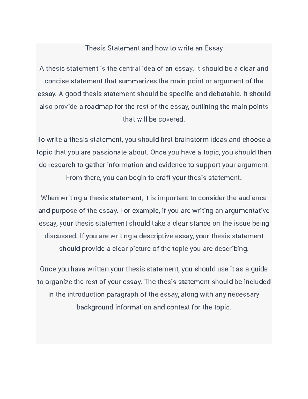 Thesis Statement And How To Write An Essay It Should Be A Clear And