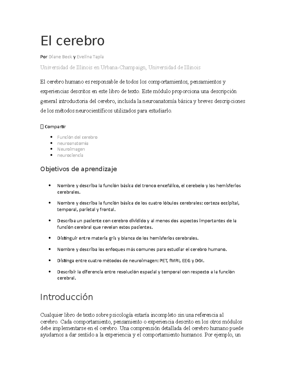 Psicología Neurociencia - El cerebro Por Diane Beck y Evelina Tapia ...
