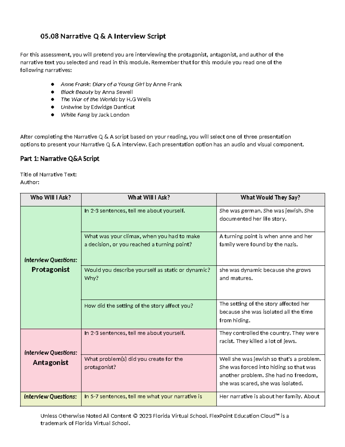 05 08 worksheet - it helps - 05 Narrative Q & A Interview Script For ...