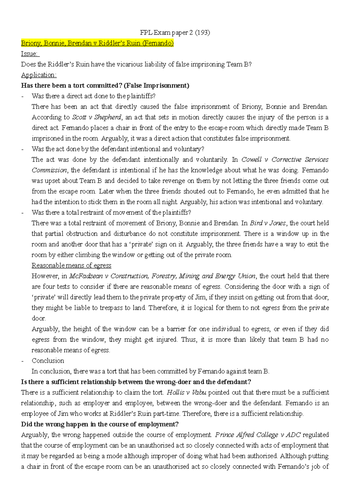 FPL Exam paper 2 - Mock Exam Answer - FPL Exam paper 2 (193) Briony ...