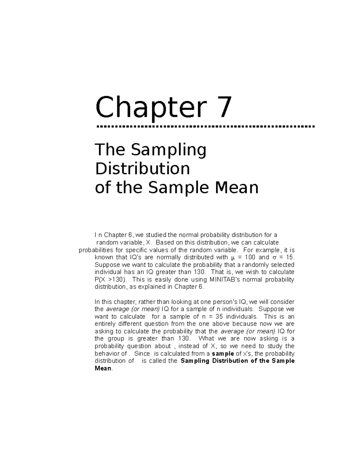 Chapter 7 Minitab - Meh - Chapter 7 The Sampling Distribution of the ...