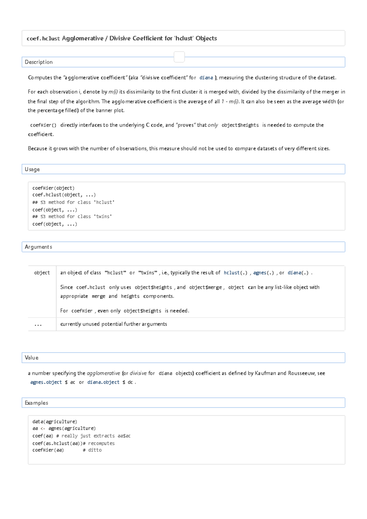 Agglomerative Divisive Coefficient for 'hclust' Objects - For each ...