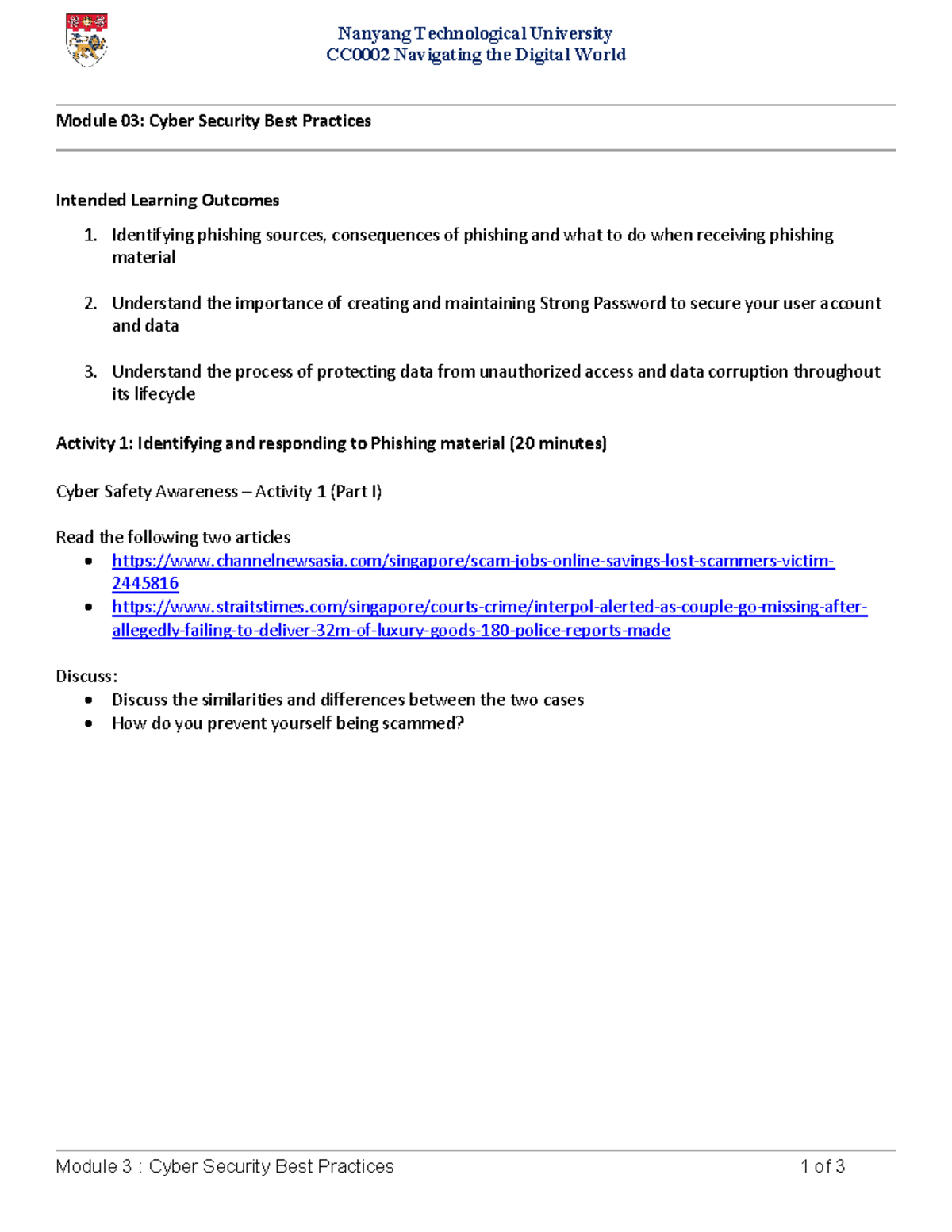 Tutorial Cybersecurity (Student) - CC0002 Navigating the Digital ...
