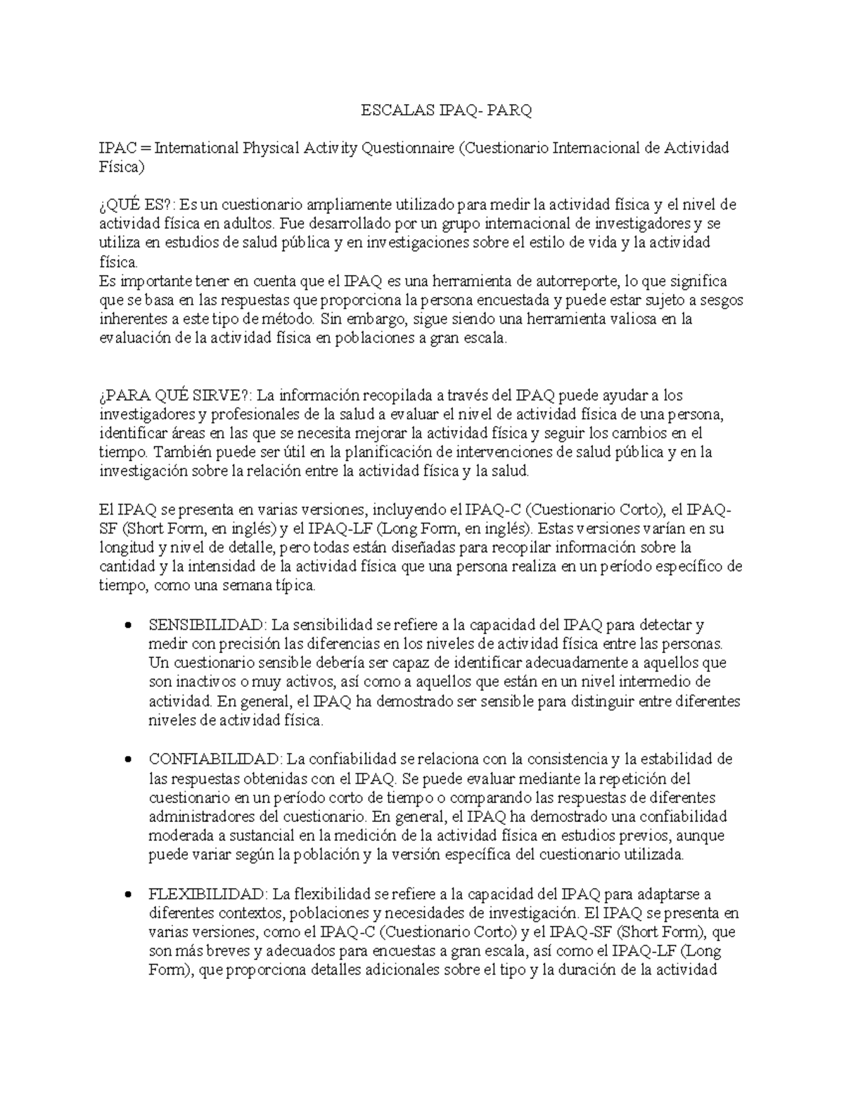 Escalas IPAQ-PARQ - ESCALAS IPAQ- PARQ IPAC = International Physical ...