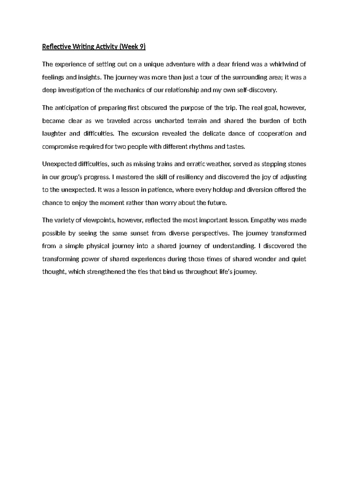 Kriteishini Reflective Writing Activity (Week 9) - Reflective Writing ...