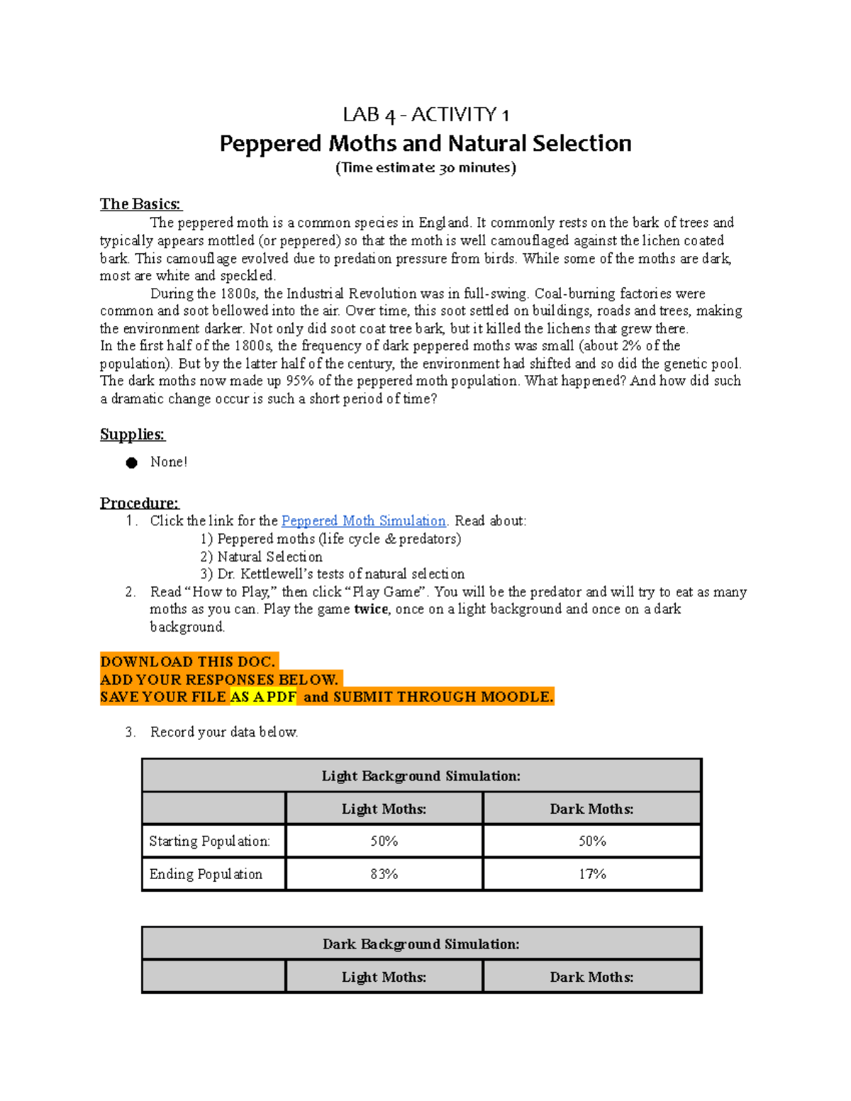 Copy of Lab4activity 1-Peppered moths - LAB 4 - ACTIVITY 1 Peppered ...
