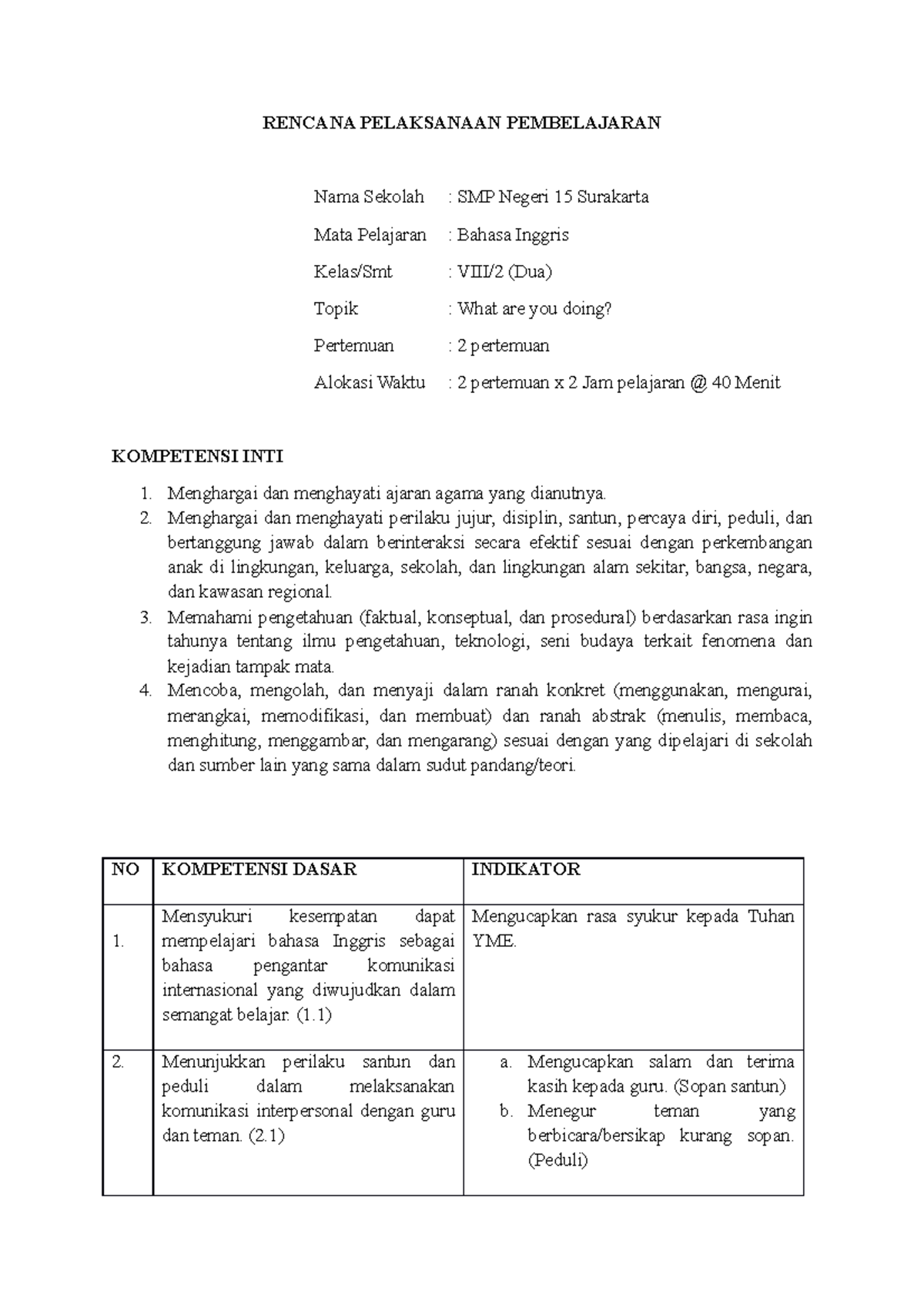 ELP RPP 8 - A lesson plan for 8th grader - RENCANA PELAKSANAAN ...