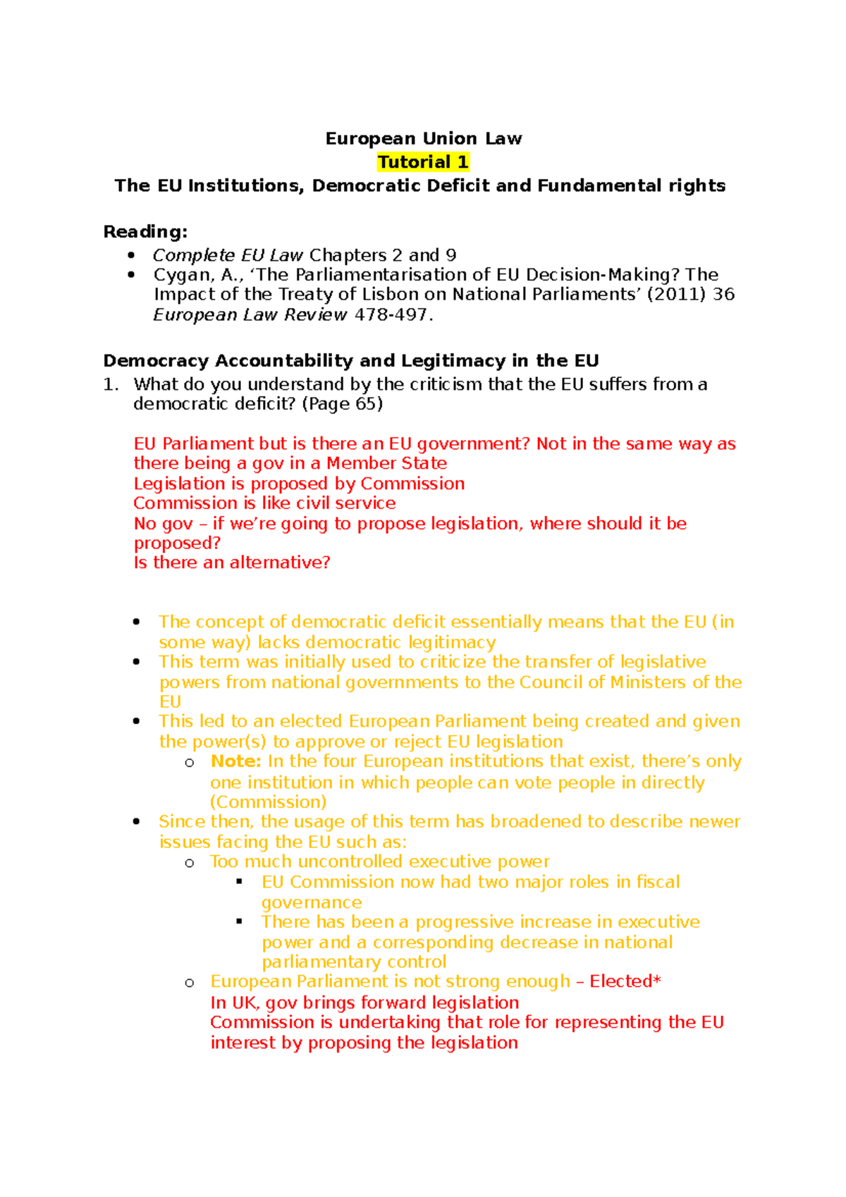 EU Law Tutorials - LW2240 - Leicester - Studocu