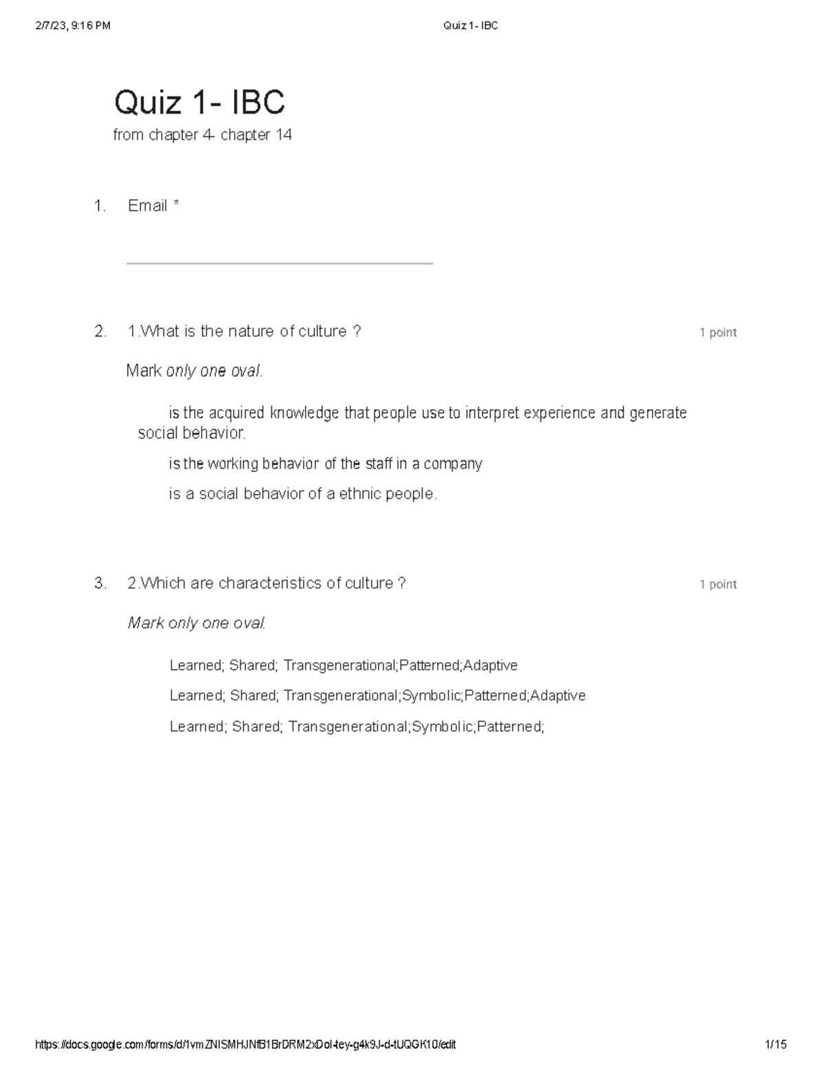 IBC quiz 1 - Exam to practice - 2/7/23, 9:16 PM Quiz 1- IBC - Studocu