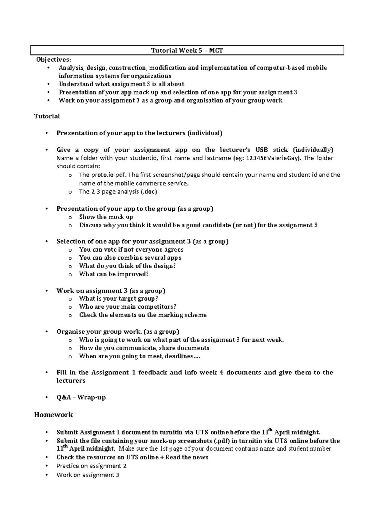 MCT Tutorial week 5 - Tutorial Week 5 – MCT Objectives: Analysis ...