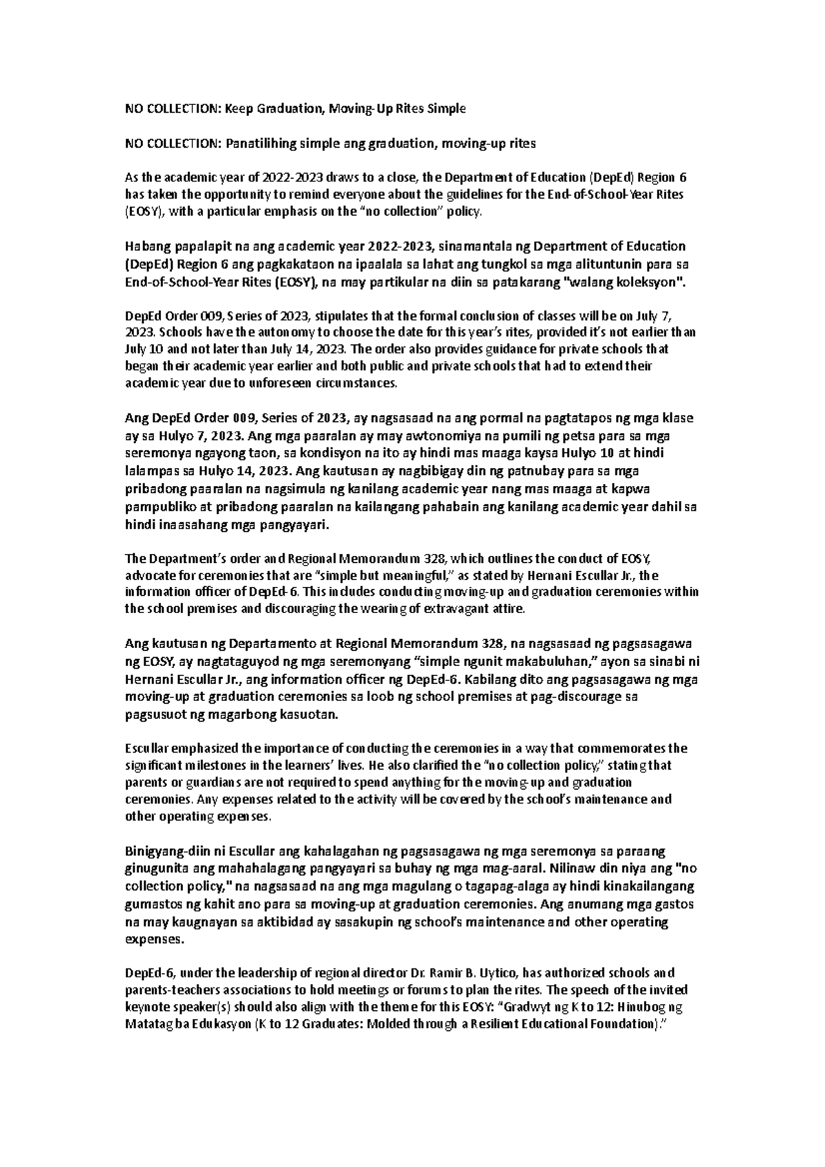 Graduation, Moving-Up Rites Simple rites - NO COLLECTION: Keep ...