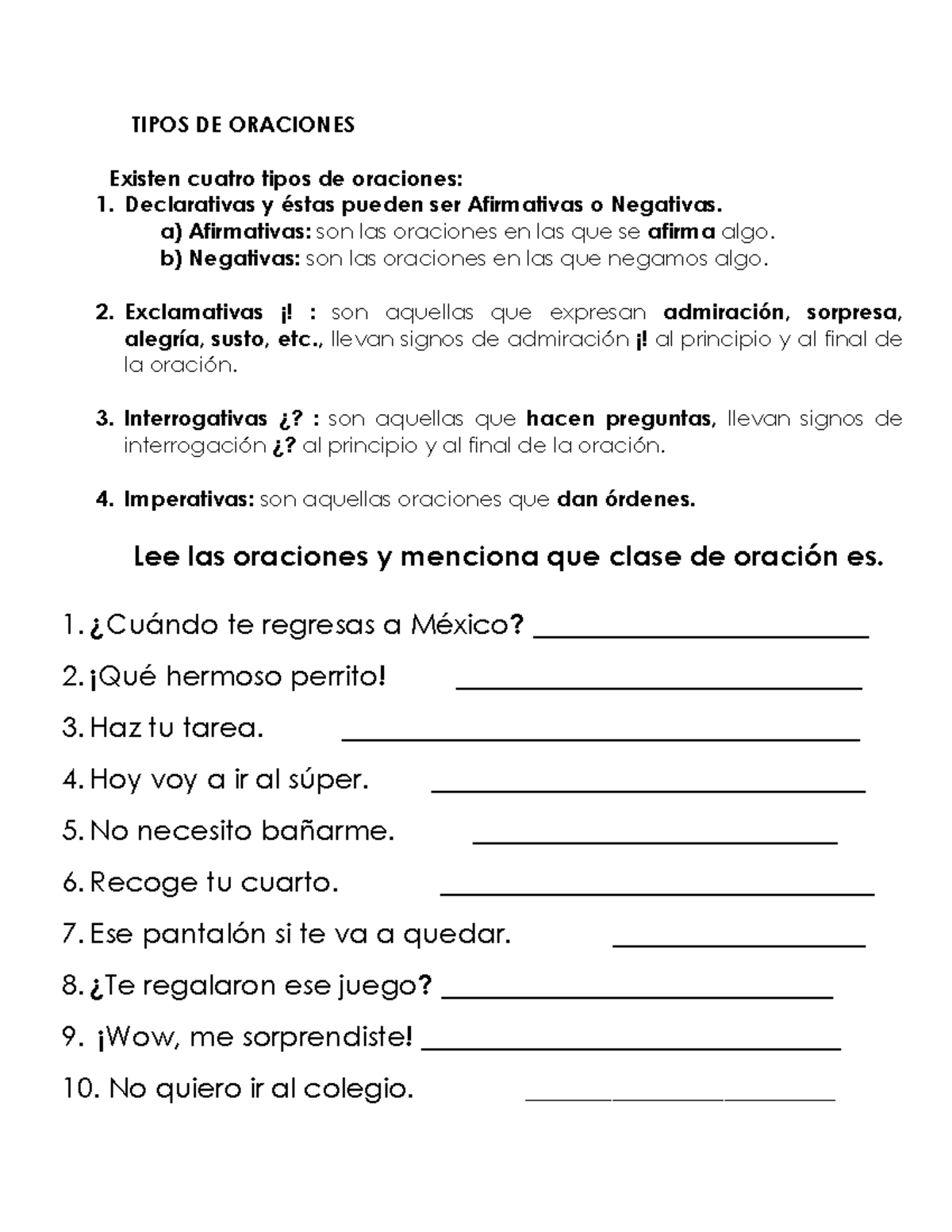 Escrito en libreta clases de oraciones - TIPOS DE ORACIONES Existen ...