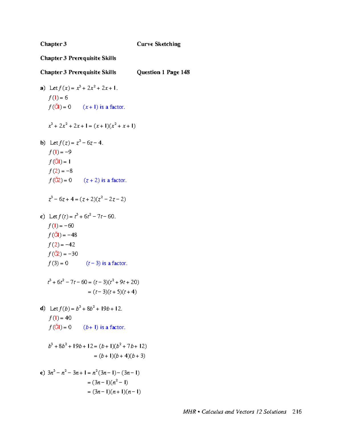 Chapter 3 solutions - Chapter 3 Curve Sketching Chapter 3 Prerequisite ...