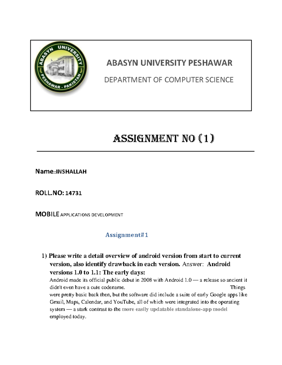 Mobile Application Assignment 01 this i a 2022 assignment for mobile ...