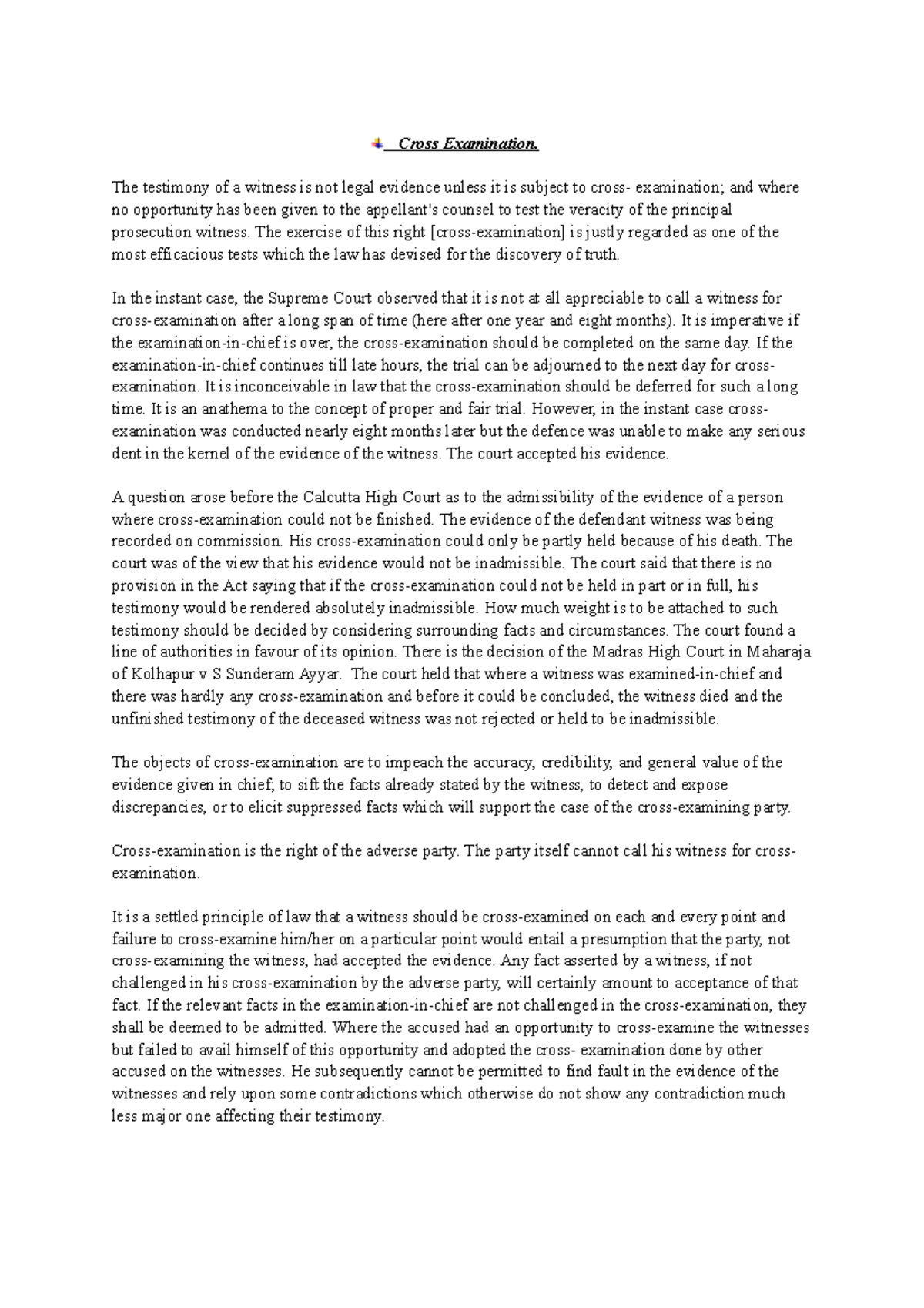 Cross Examination - mfkgmmgbtkmgbt rlgkrw - Cross Examination. The ...