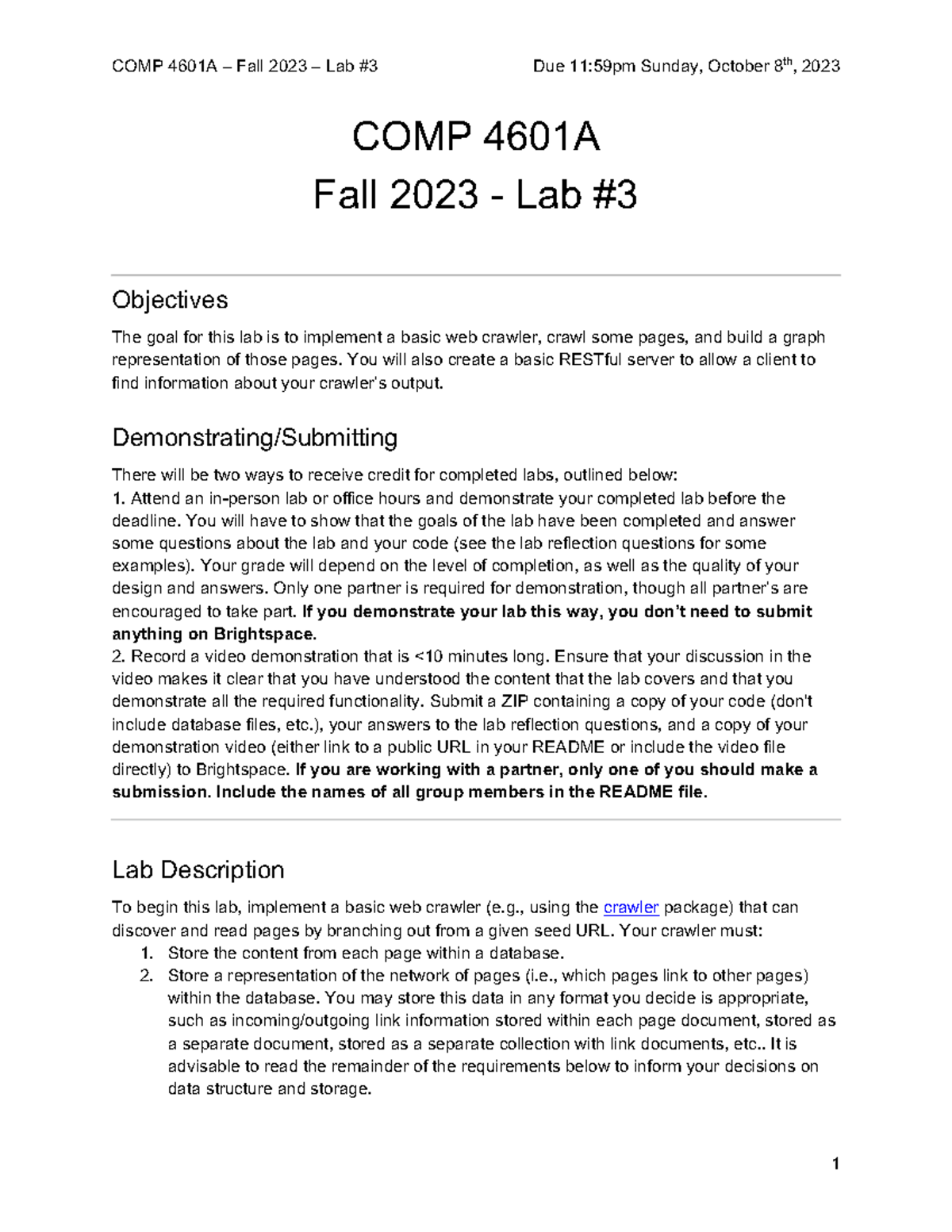COMP4601-F23-Lab03 - Web crawler - COMP 4601A Fall 2023 - Lab # 3 ...