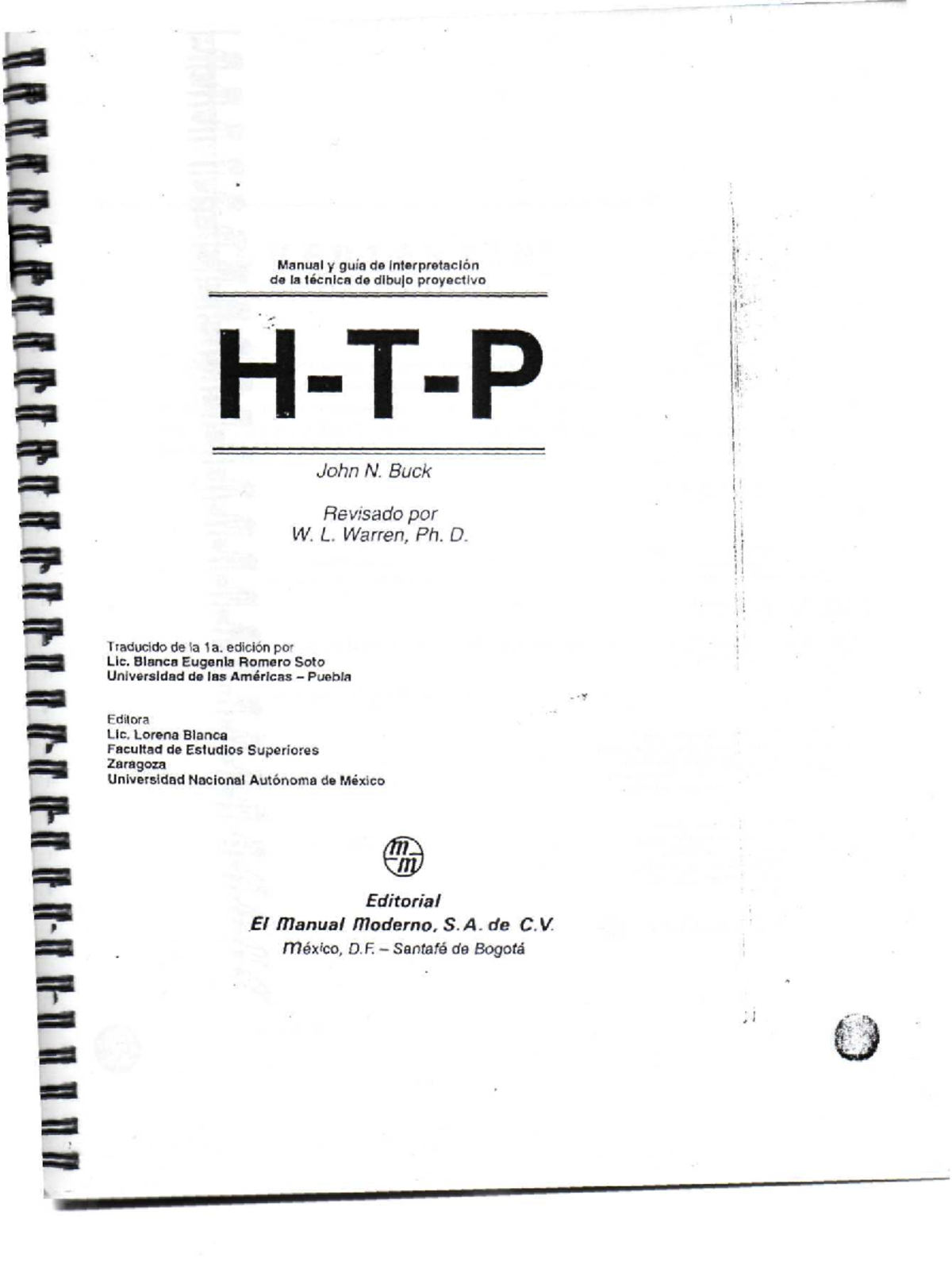 HTP- Interpretacion - Manual y guía de Interpretación de la técnica de dibujo proyectlvo H-T-P ...