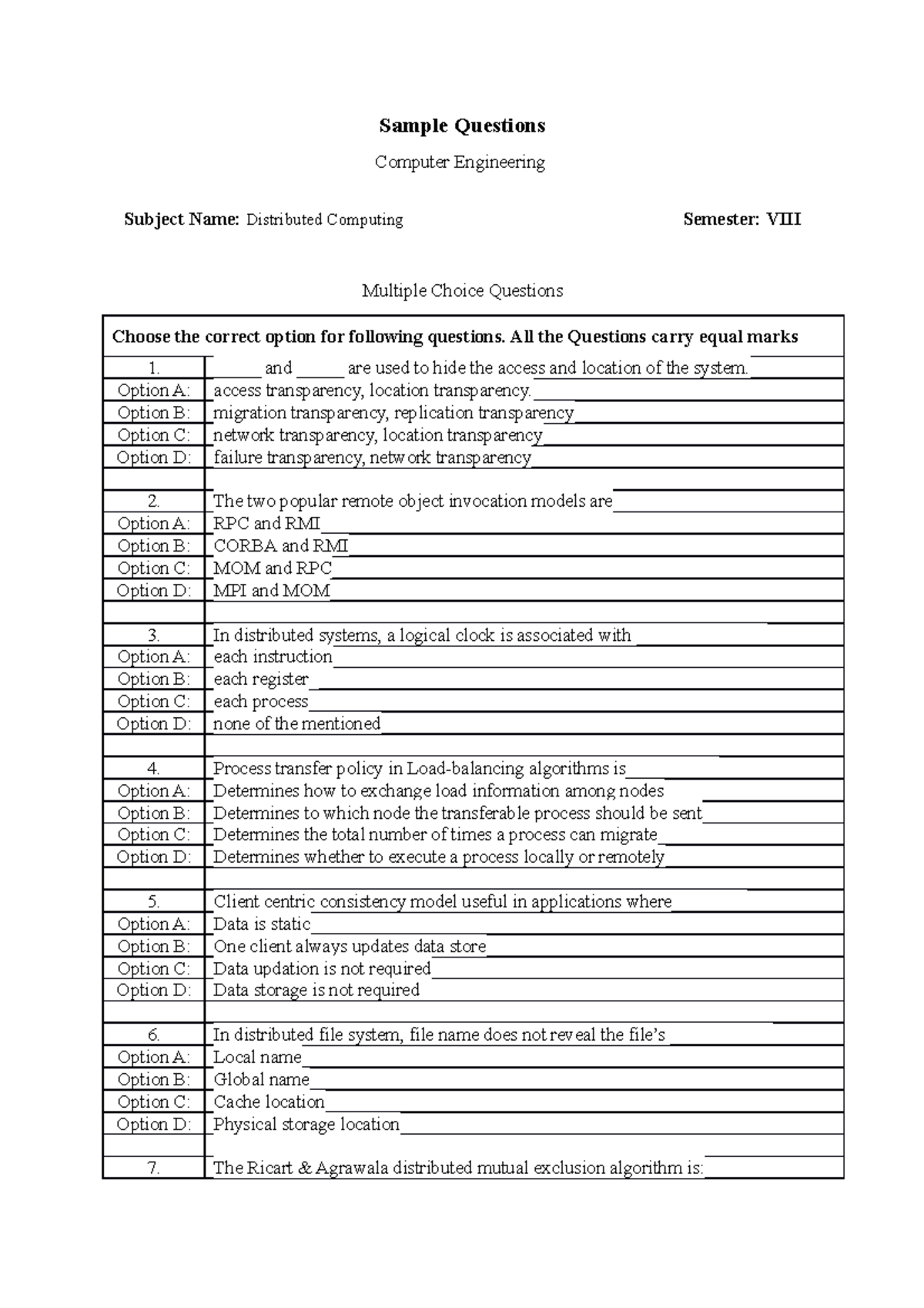 Comp R16 Sem VIII CSC802 Distributed Computing+Sample Questions - Sample Questions Computer ...