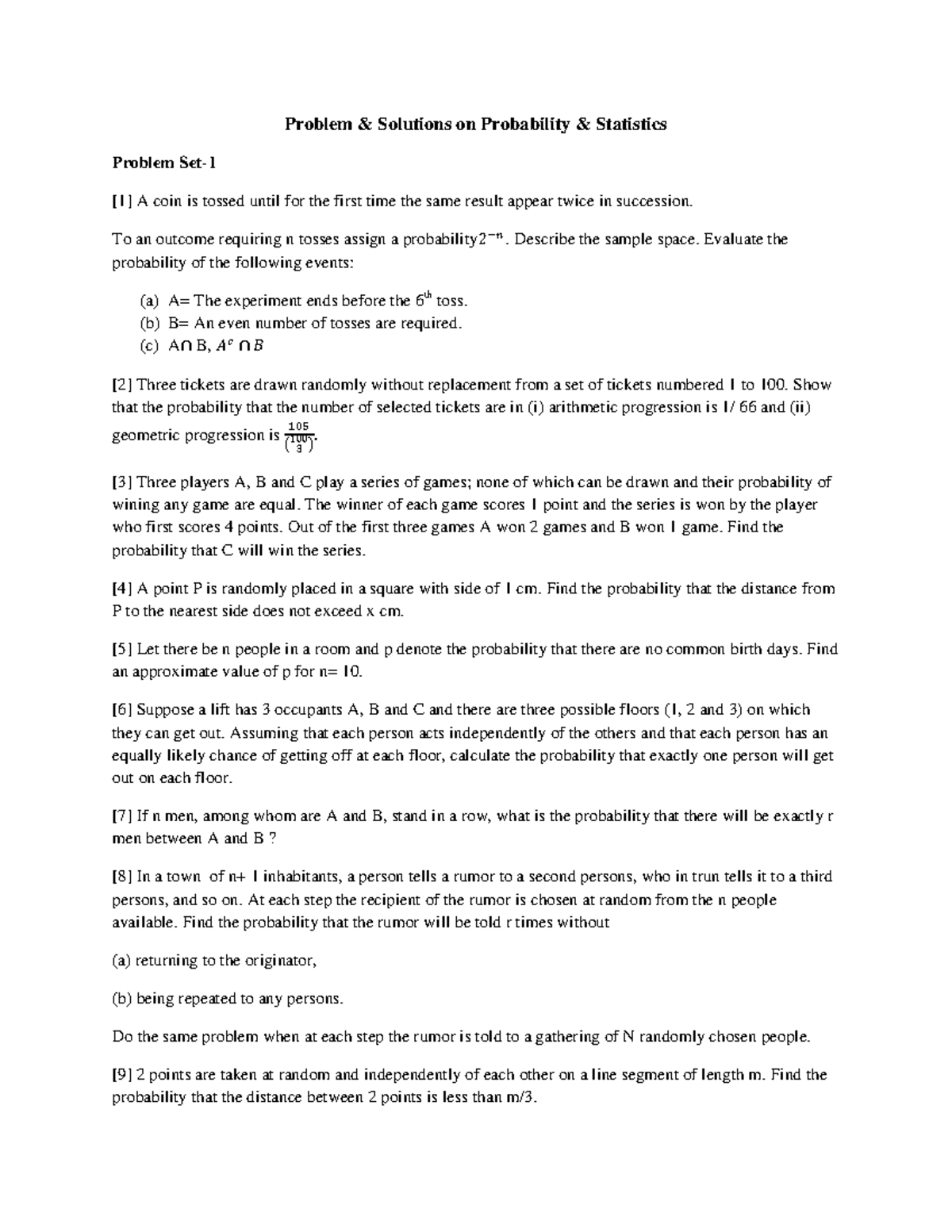 Problem solutions on probability statistics - Problem & Solutions on ...
