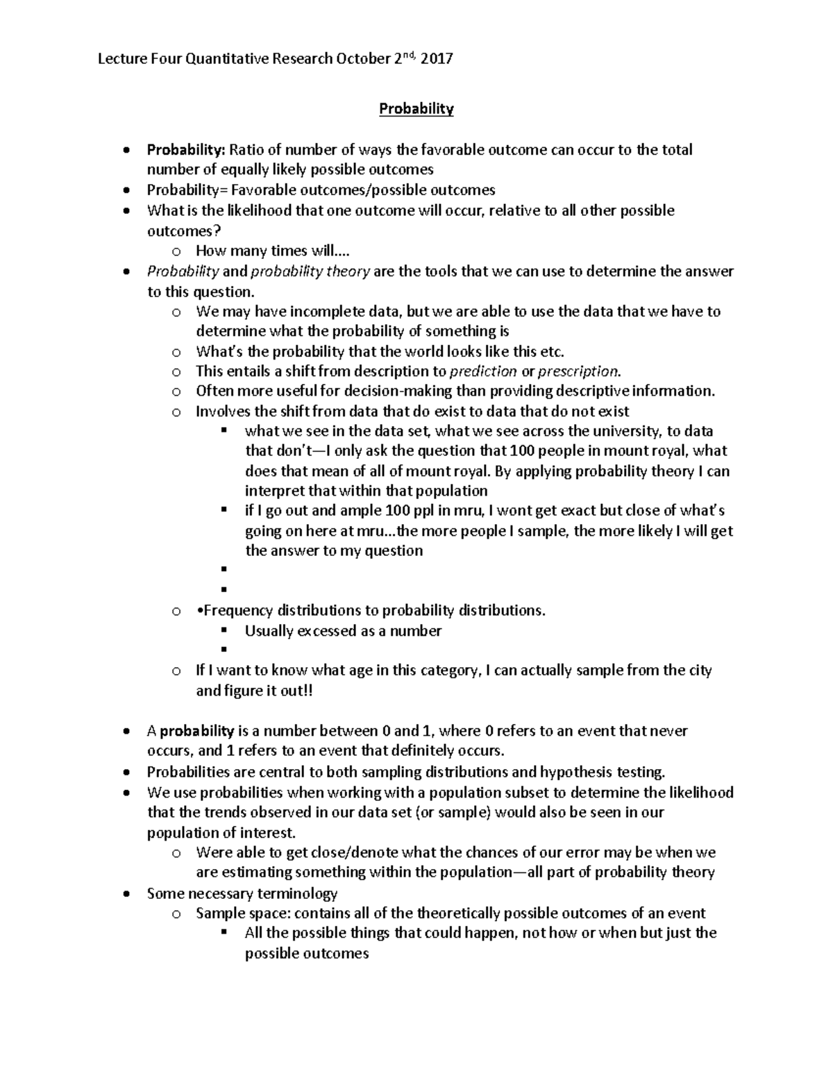 Lecture 4 October 2 Quantitative - Warning: TT: undefined function: 32 Probability Probability ...