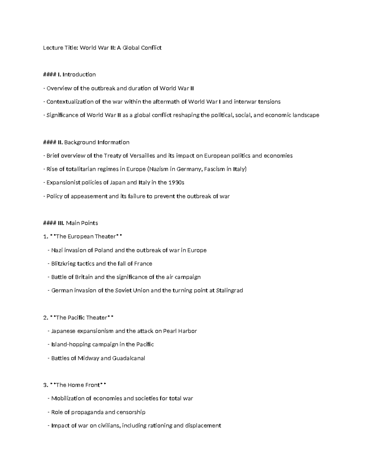 Lecture Title - history - Lecture Title: World War II: A Global ...